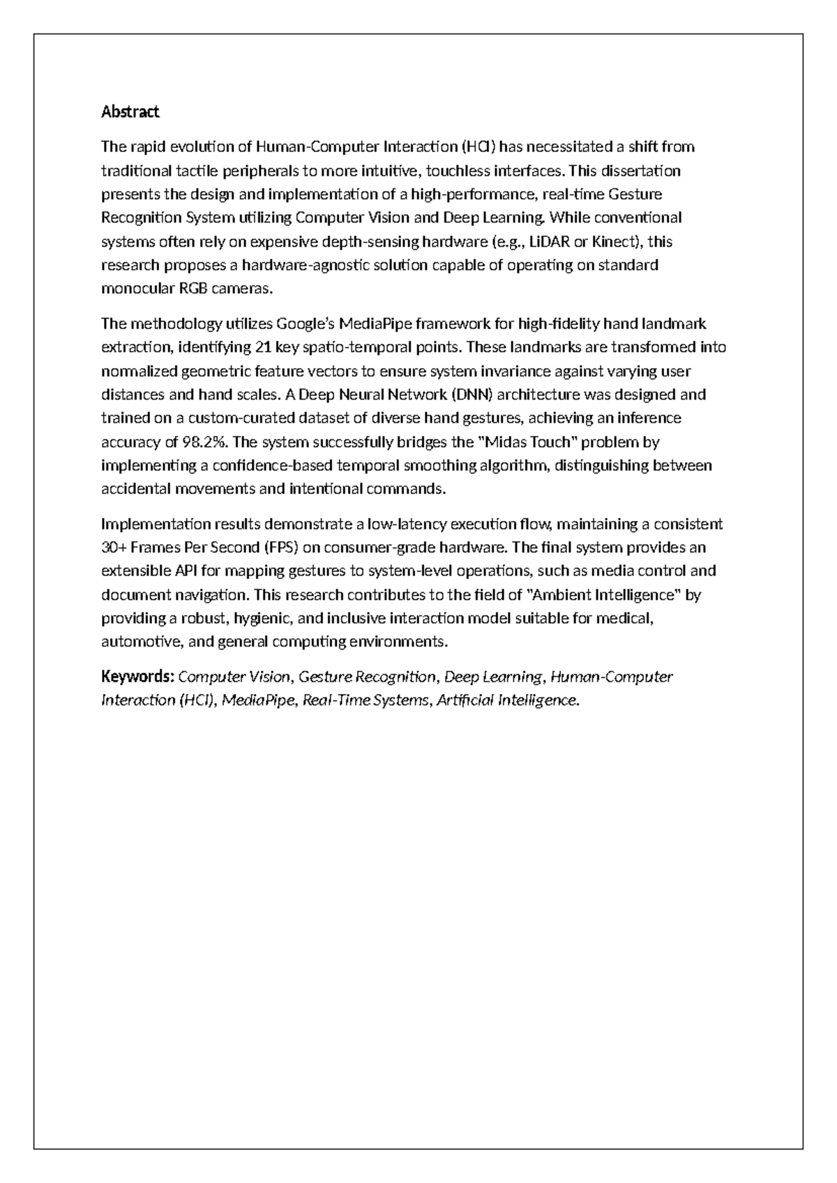 Gesture Recognition System Design: HCI Research Manuscript (SEM 4 ...