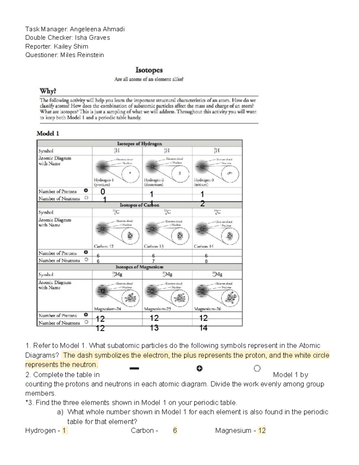 Isotope Analysis and Atomic Structure: Group Activity Document - Studocu