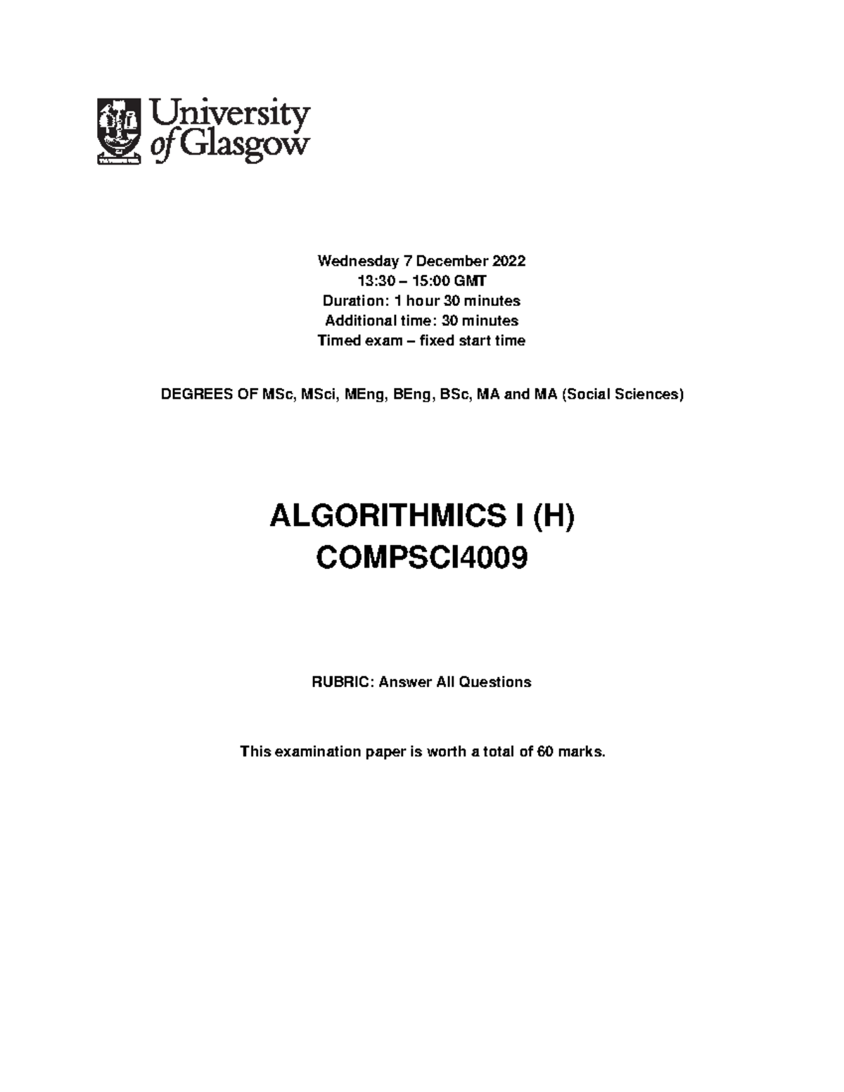 Alg3 dec 2022 solutions - Wednesday 7 December 2022 13:30 – 15:00 GMT ...