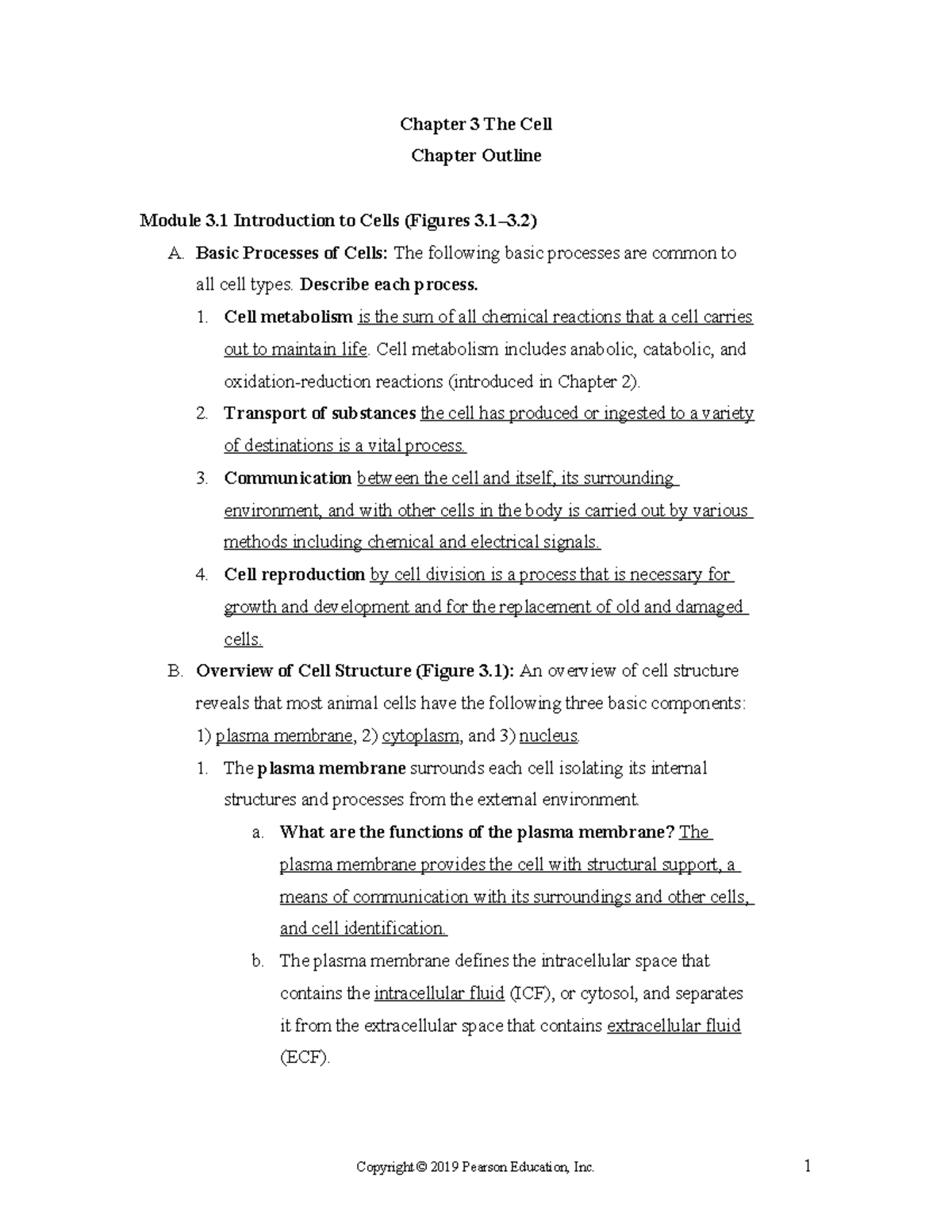 A&P CH 3 Cells Outline: Key Concepts, Structures, and Functions - Studocu