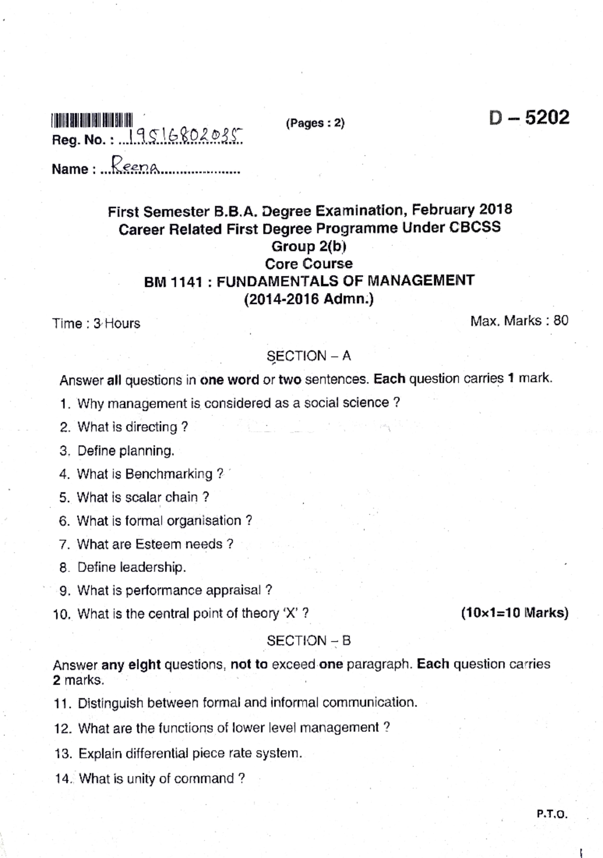 BM 1141 Final Exam Question Paper: Fundamentals of Management - Studocu