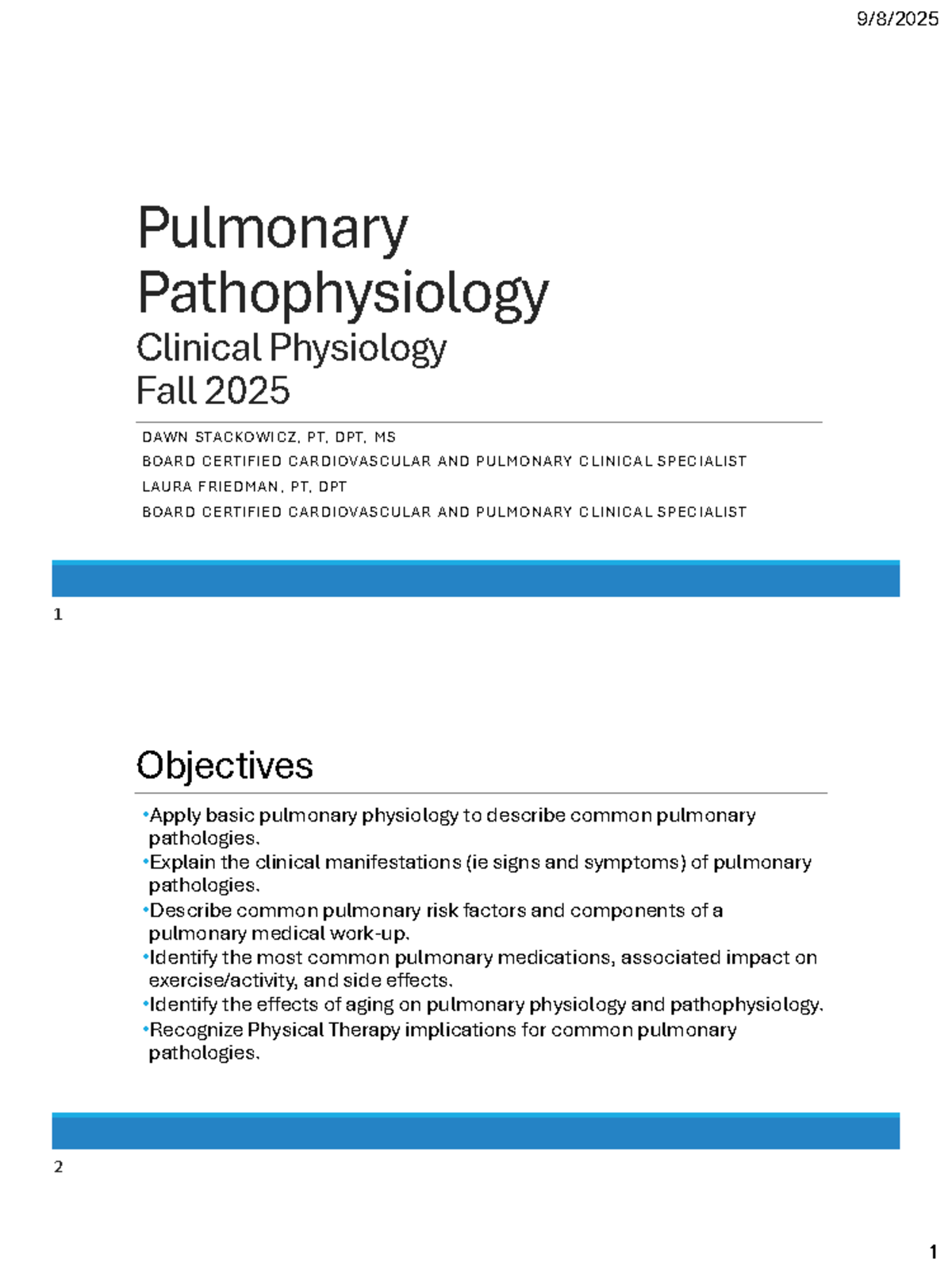 Pulmonary Pathophysiology Overview: Key Concepts & Disorders (Fall 2025 ...