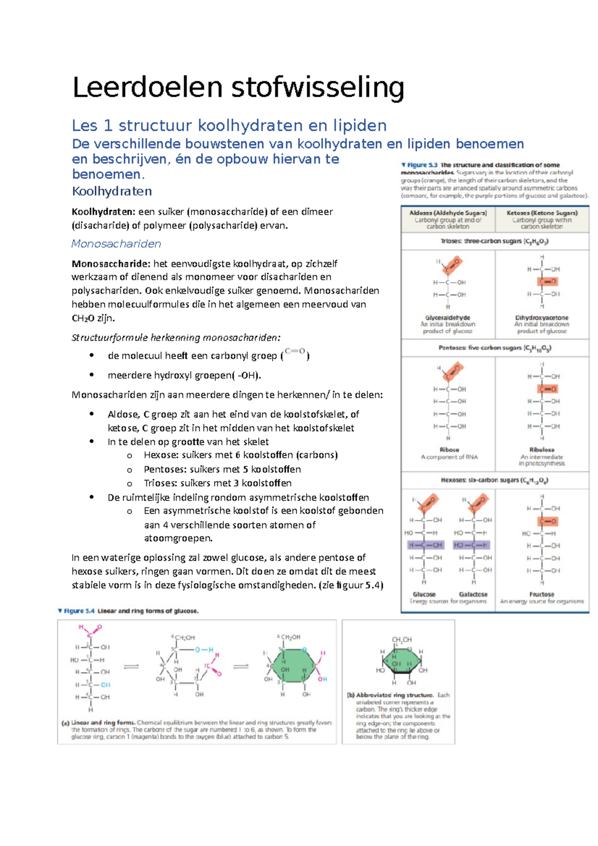 Samenvatting koolhydraten en lipiden VL12: structuur, functie en ...