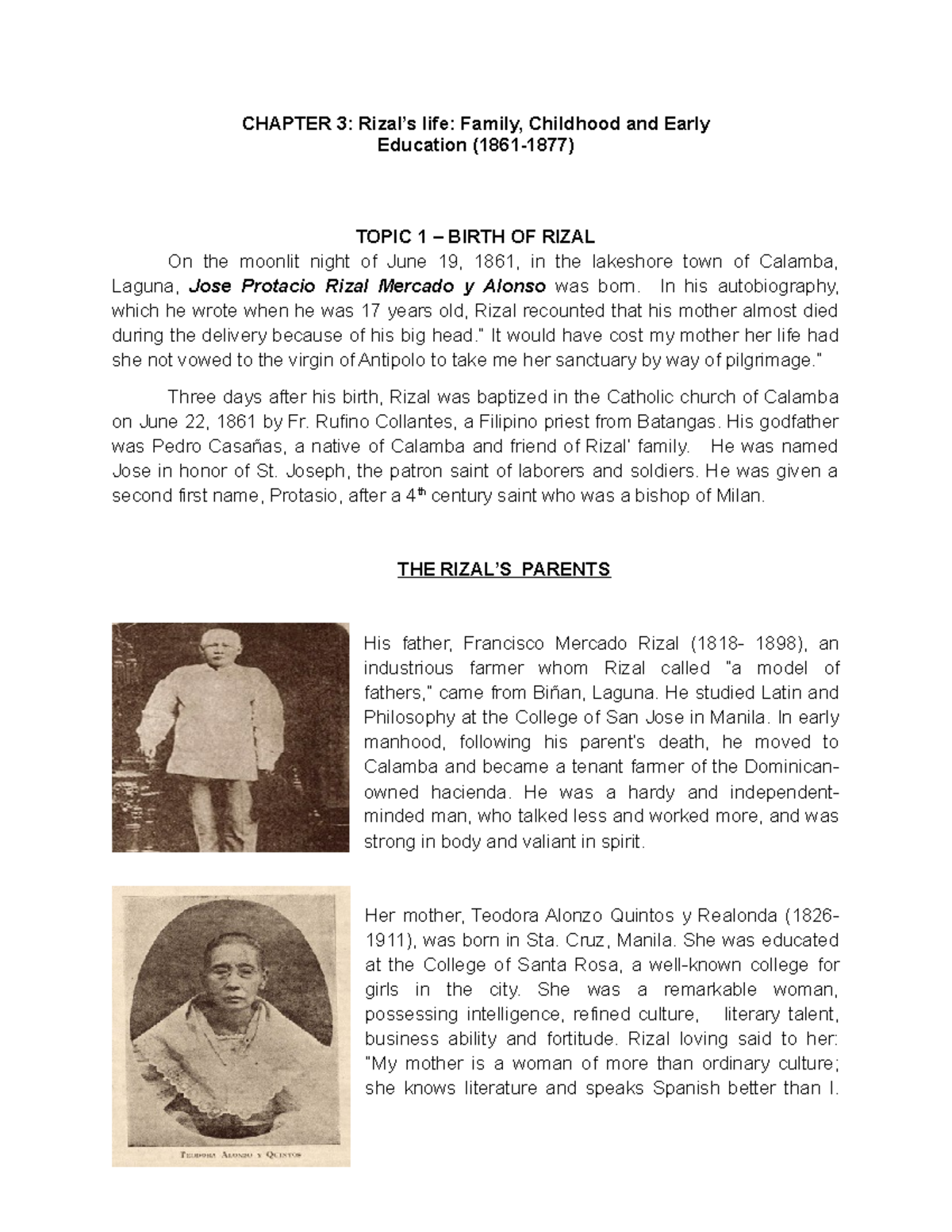 Chapter 3 - GEC 9: Rizal's Early Life and Education (1861-1877) - Studocu