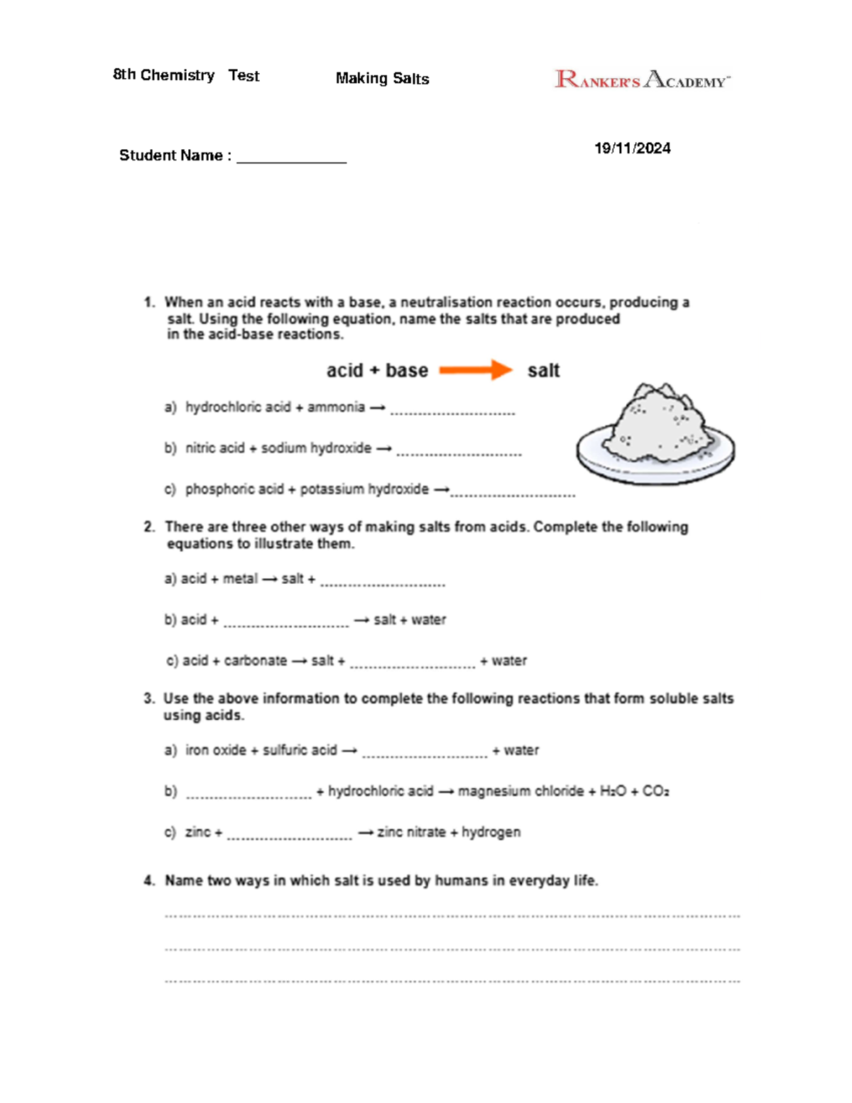8th Chem. Making Salts Worksheet (19-11-24) - 8th Chemistry Test Making ...