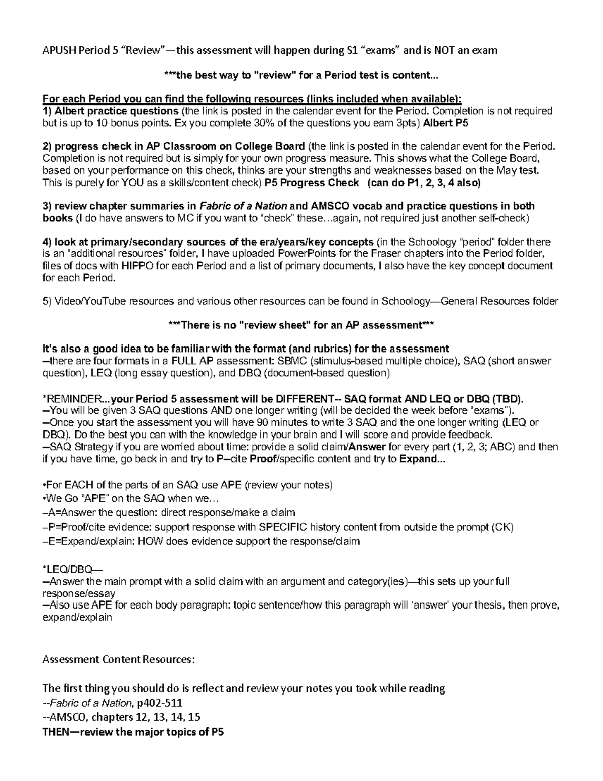 APUSH Period 5 Review Resources for S1 Assessment 2025 - Studocu