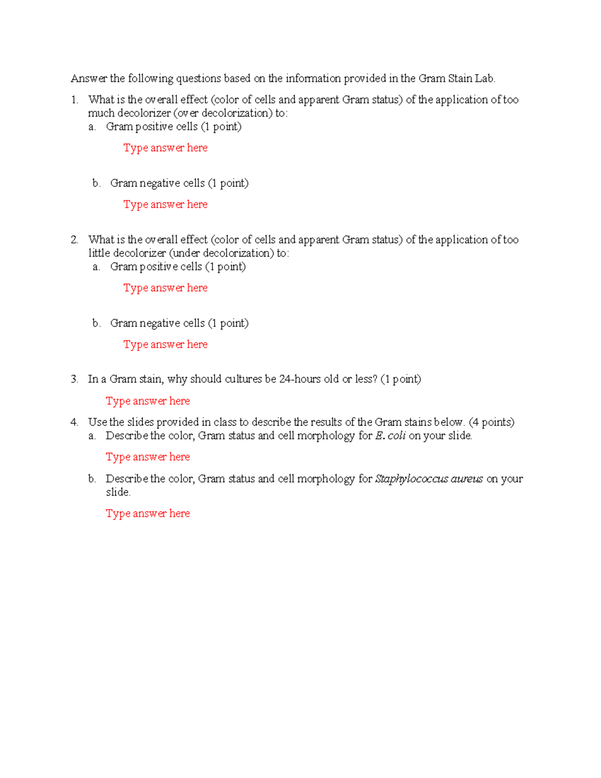 Stain lab Summer 2024 - Answer the following questions based on the ...