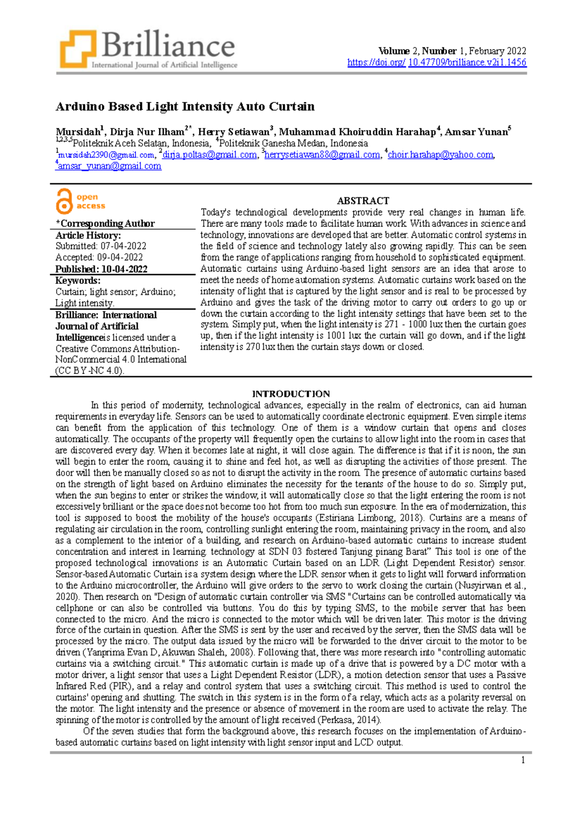 Arduino-Based Automatic Curtain System: Light Intensity Control (Vol 2 ...