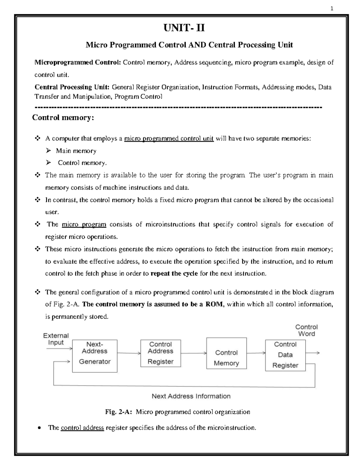 COA UNIT-II - computer science branch notes - UNIT- II Micro Programmed ...