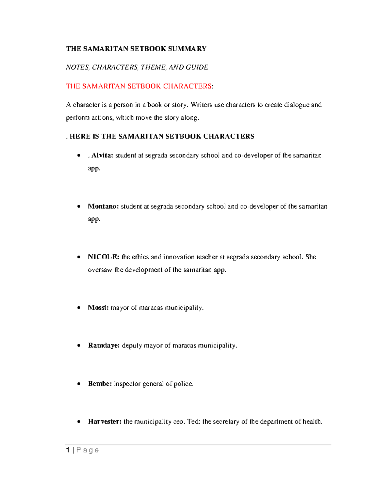 Samaritan Setbook Summary: Characters, Themes, and Insights - Studocu