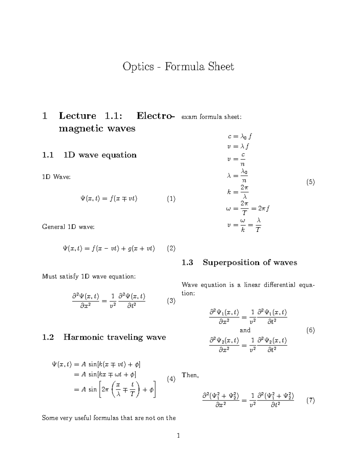 3BOX0 - Comprehensive Optics Formula Sheet for Exams - Studeersnel