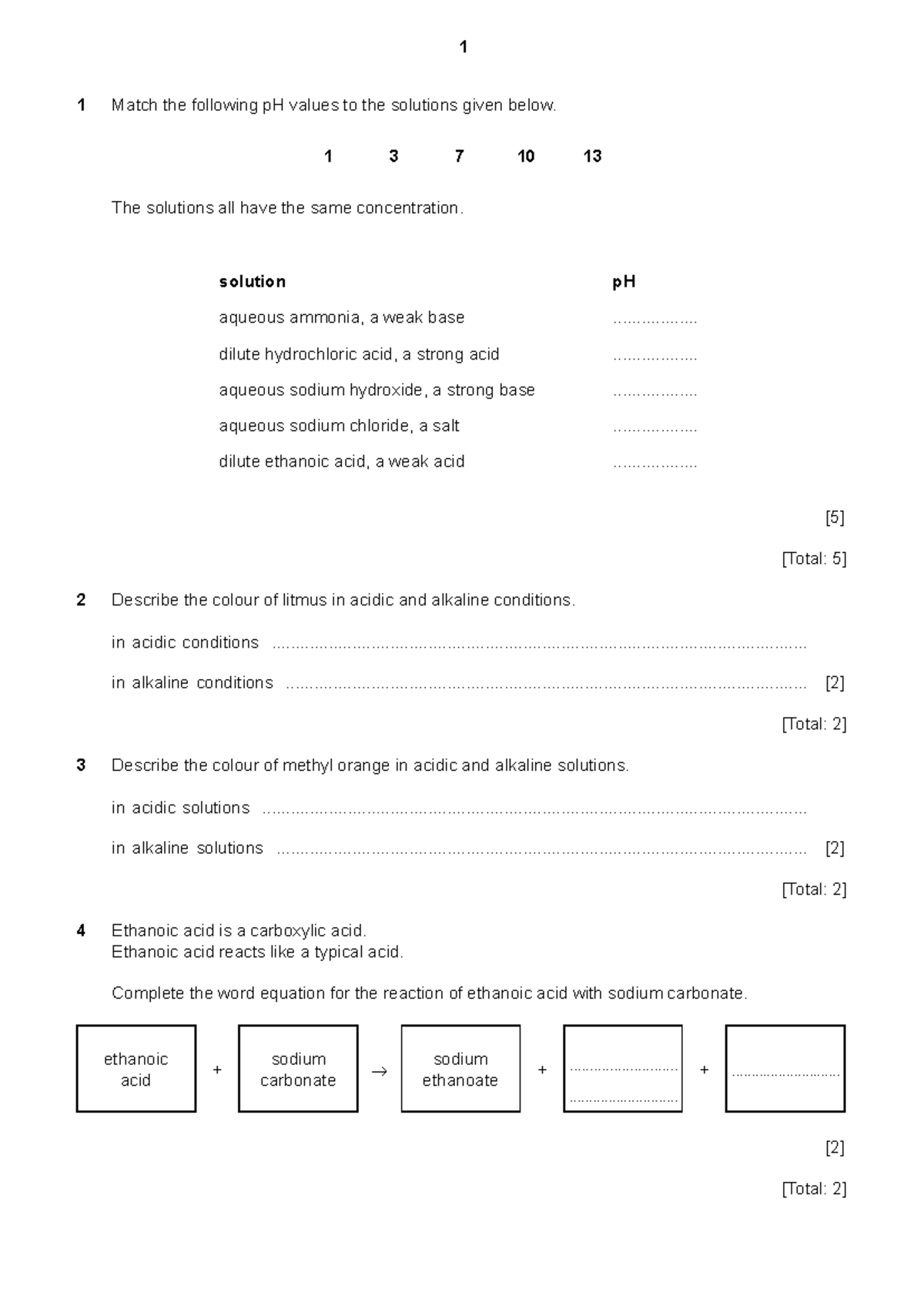 Acids, Bases, and Salts - Past Paper Questions (Chem 101) - Studocu