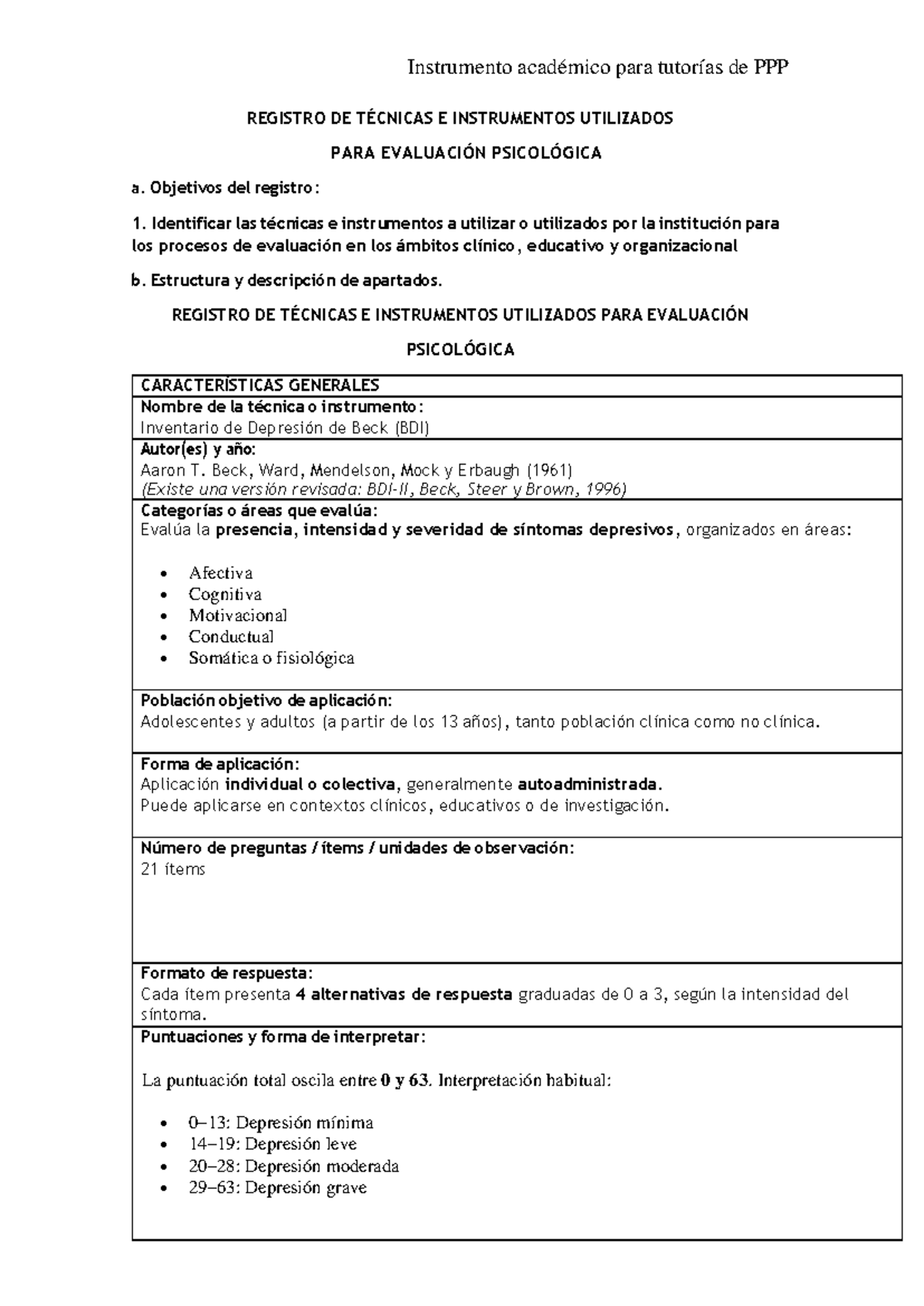 Registro de Técnicas e Instrumentos para Evaluación Psicológica - Caso ...
