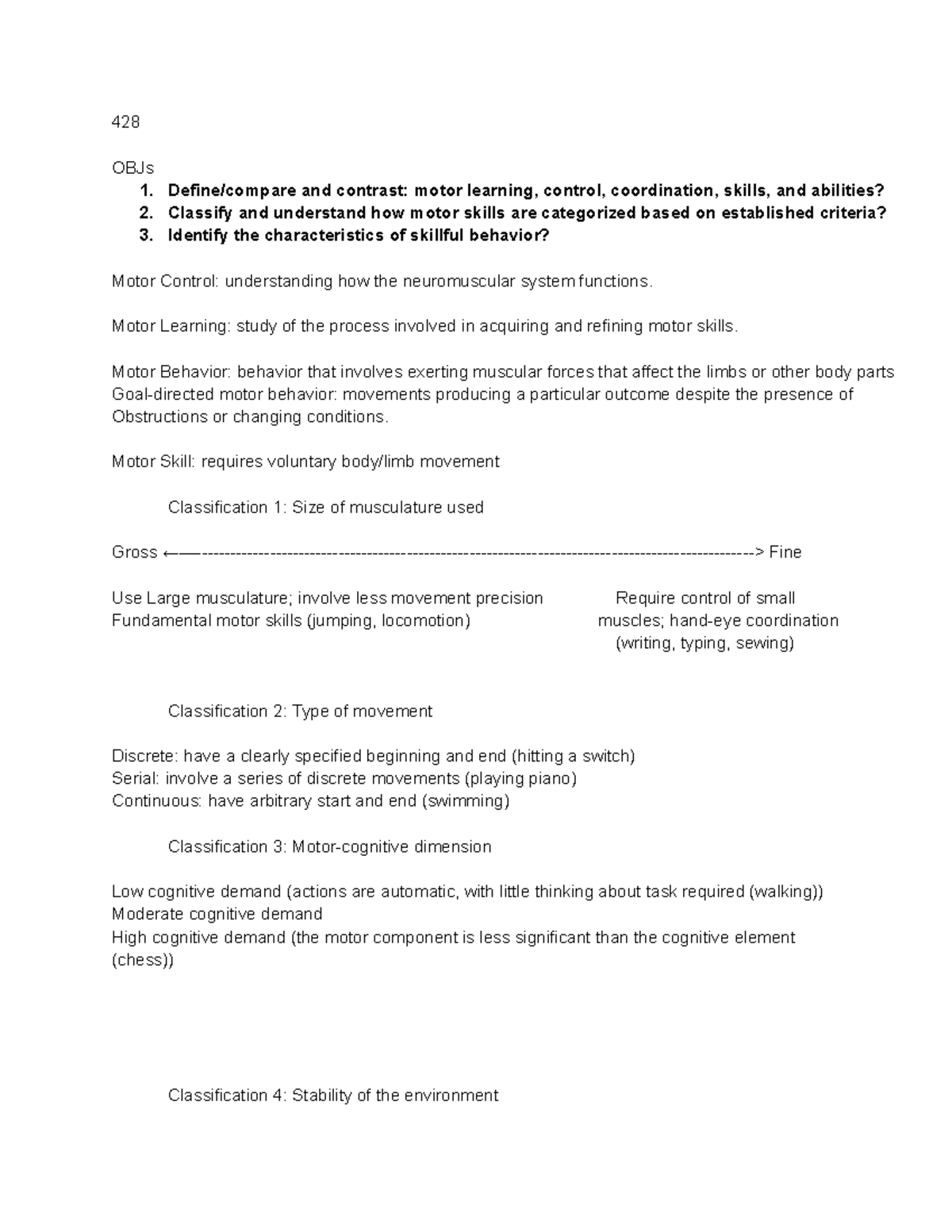 Motor Control and Learning: Key Concepts and Neurological Insights (428 ...