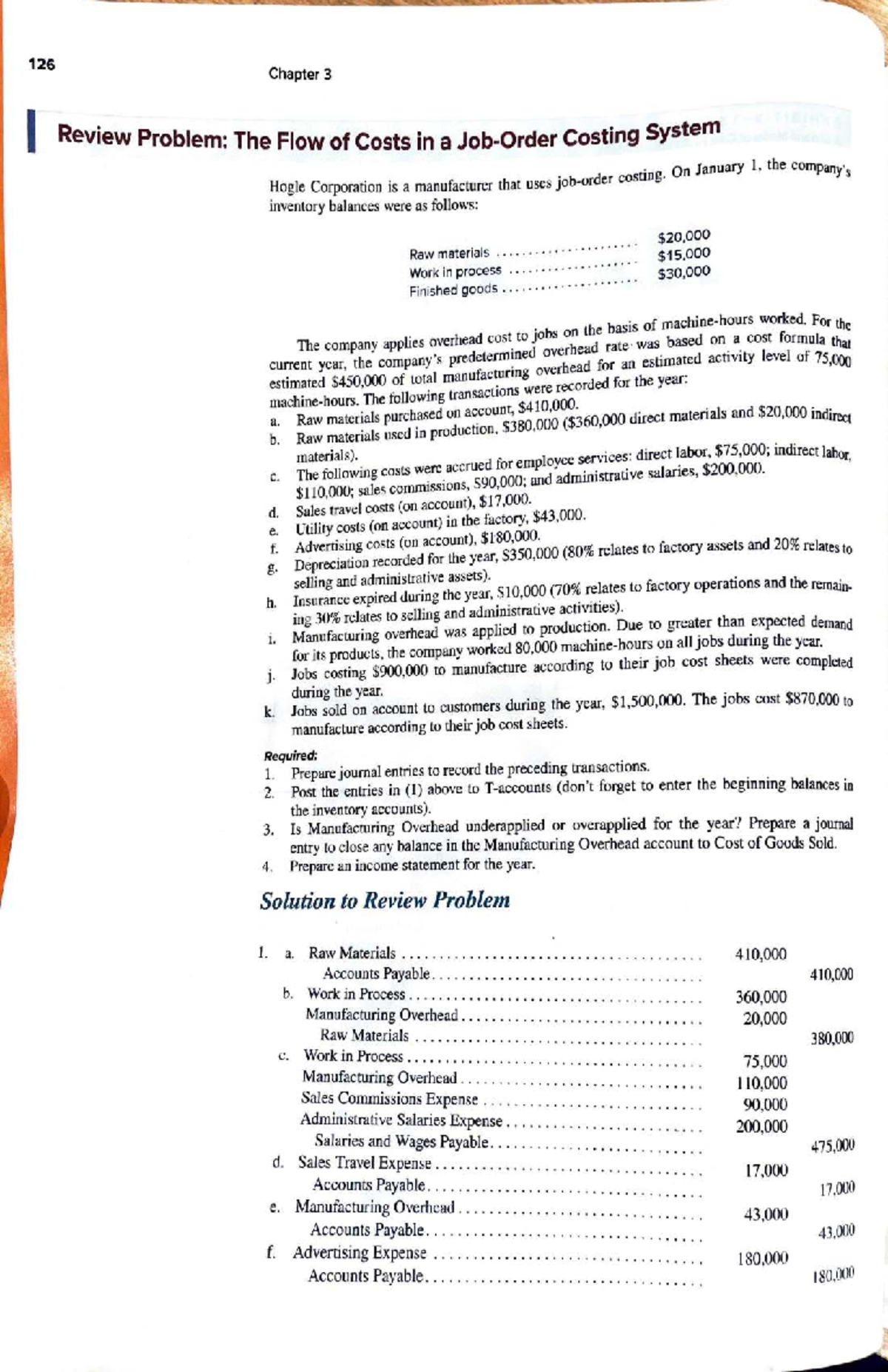 126 Managerial Accounting: Chapter 3 Review on Cost Flow and Overhead ...