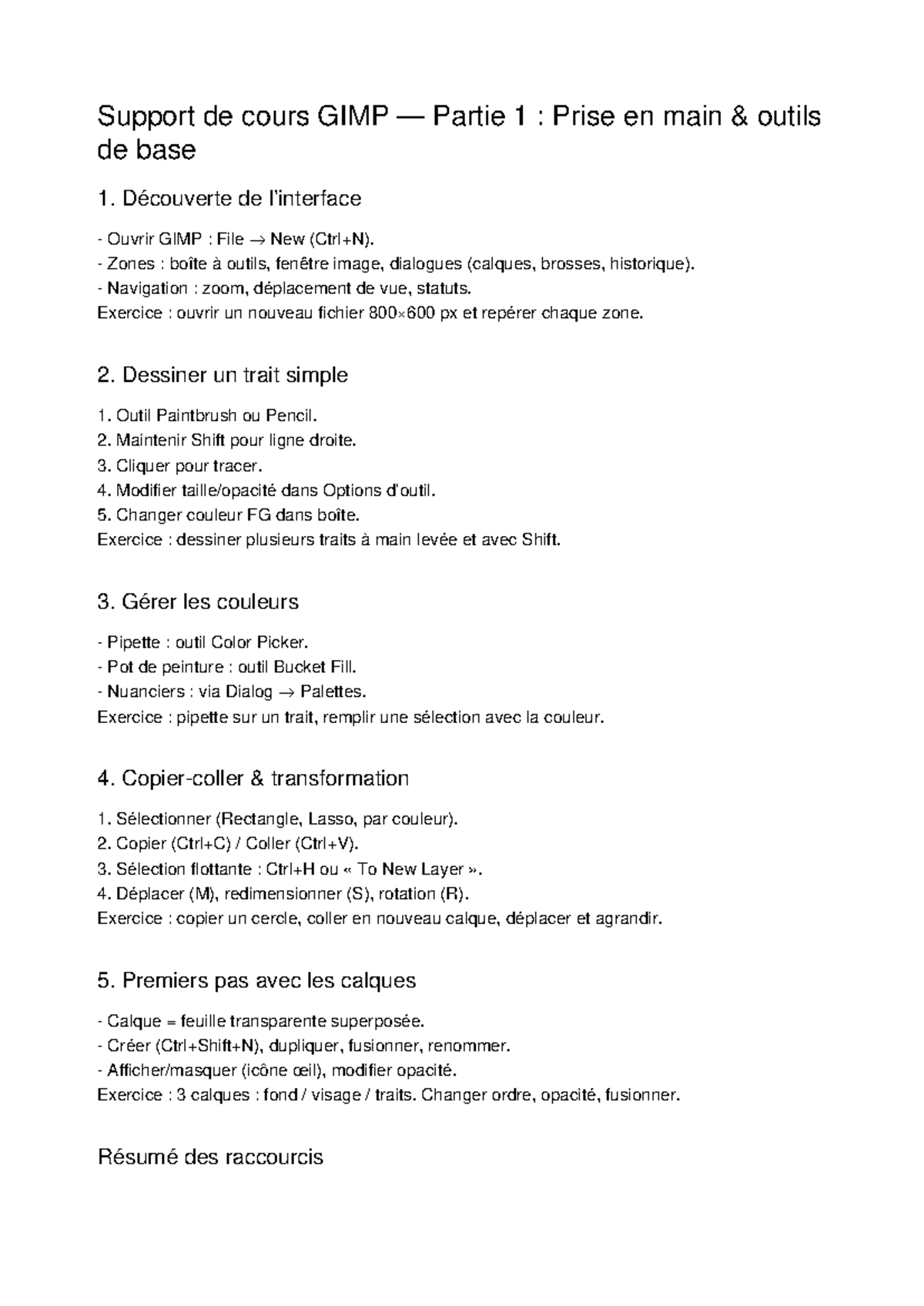 GIMP Cours Support Partie 1 : Outils de Base et Exercices - Studocu
