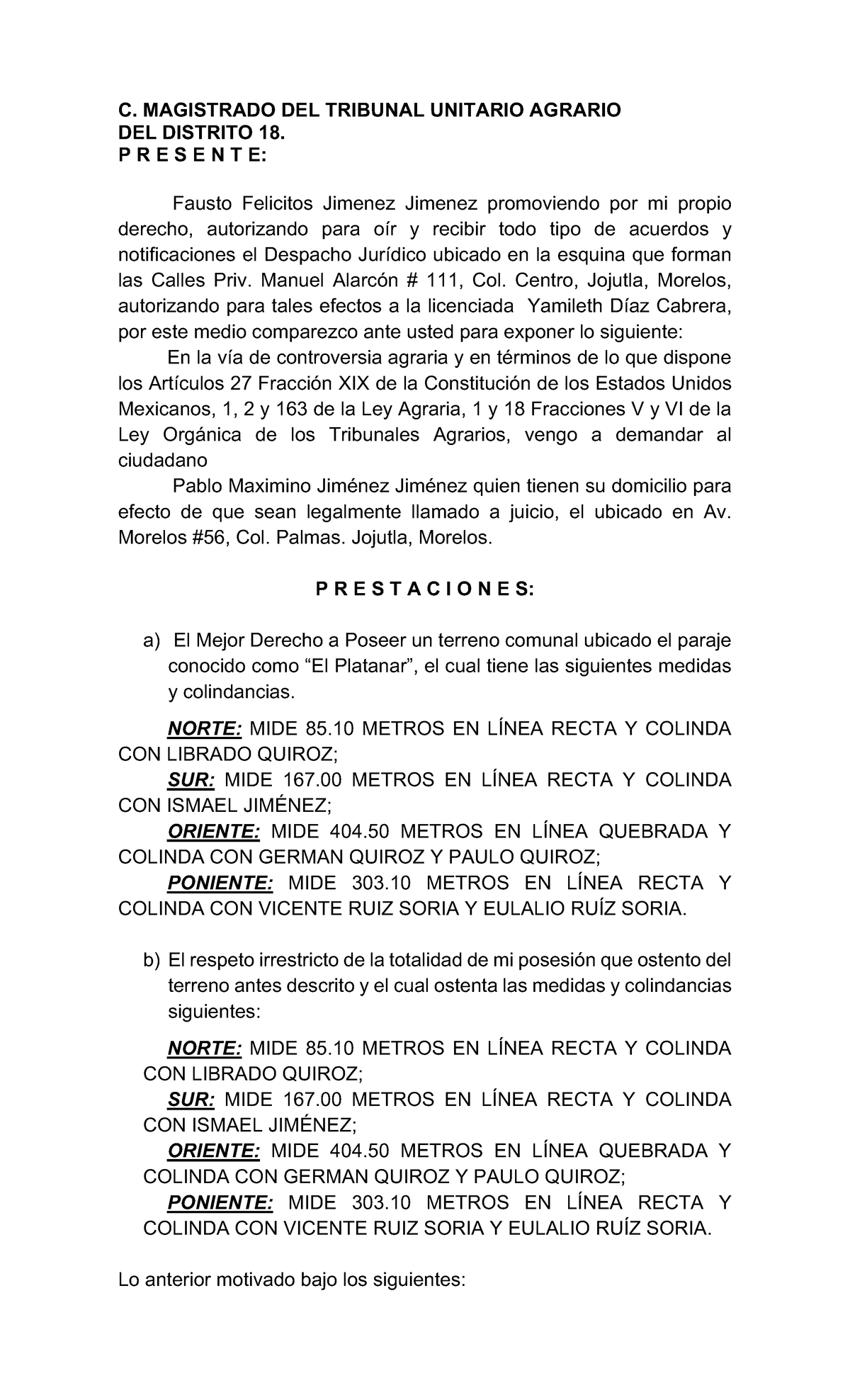 Demanda Agraria: Mejor Derecho a Poseer Terreno Comunal en Morelos ...