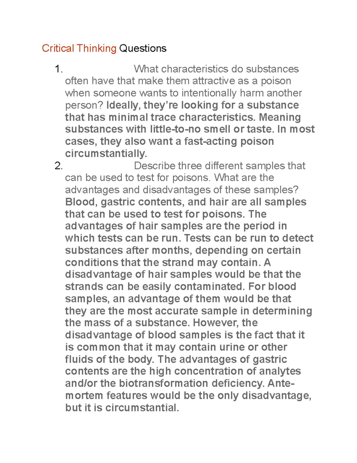 Forensic Psychology Assignment: Critical Thinking on Poisons and ...
