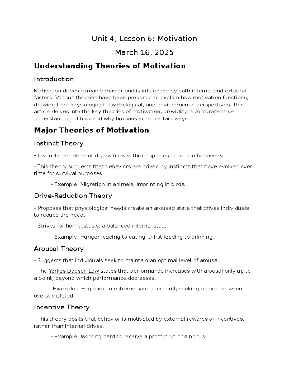 Understanding Theories of Motivation - PSY 101 Unit 4, Lesson 6 ...