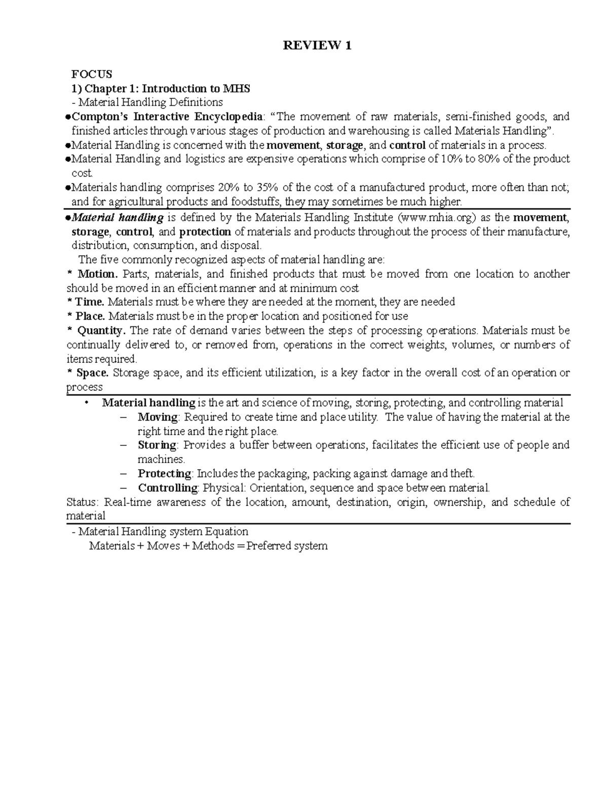 Review 1(1)- midterm year 2020. Super good chap 1 to 5. - REVIEW 1 FOCUS 1) Chapter 1 ...