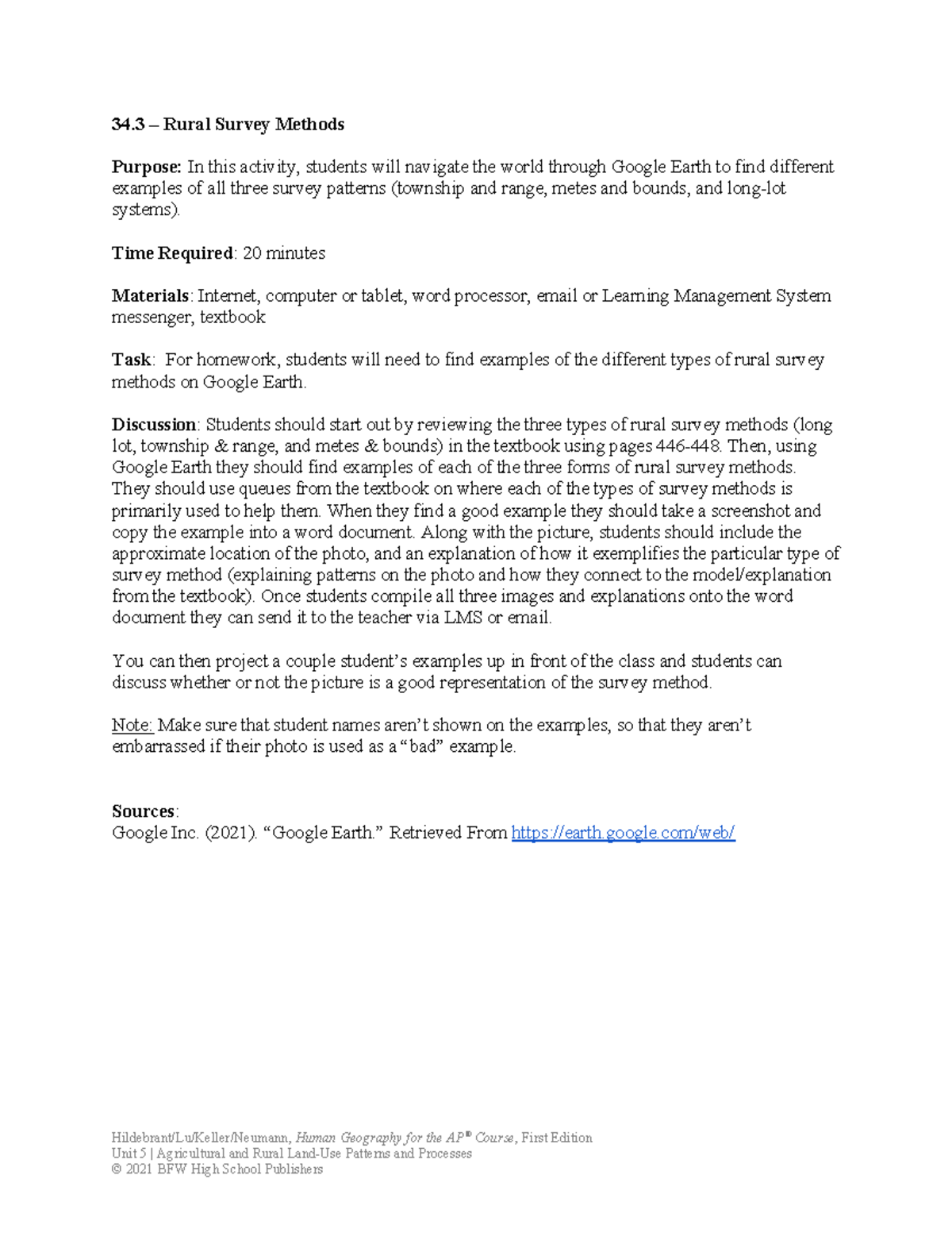 AP Human Geography Unit 5: Rural Survey Methods Activity - Studocu