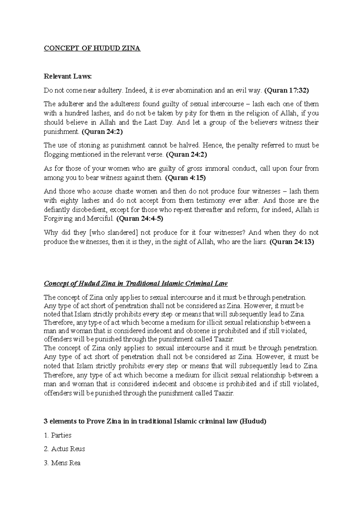 Hudud Zina: Understanding Islamic Law on Adultery and Its Penalties - Studocu