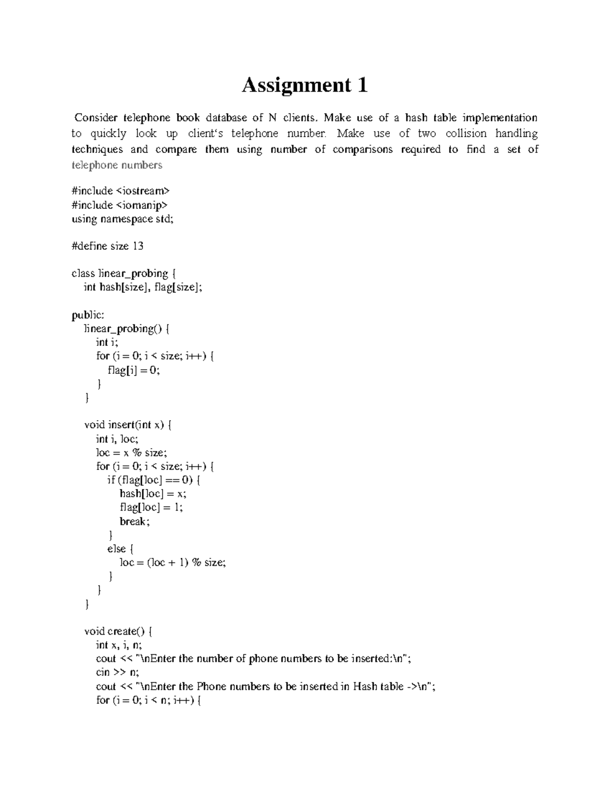 DSA Assignment 1 - Hash Table Implementation with Collision Handling ...