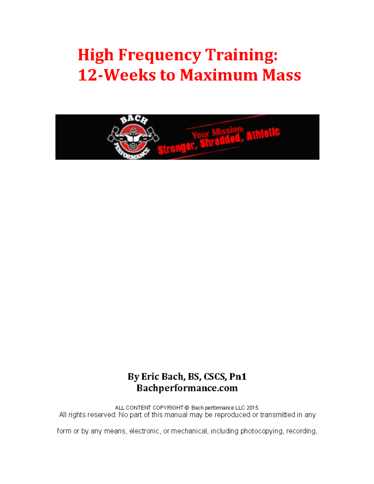 High Frequency Training: 12 Weeks to Maximum Mass (MASS1) - Studeersnel