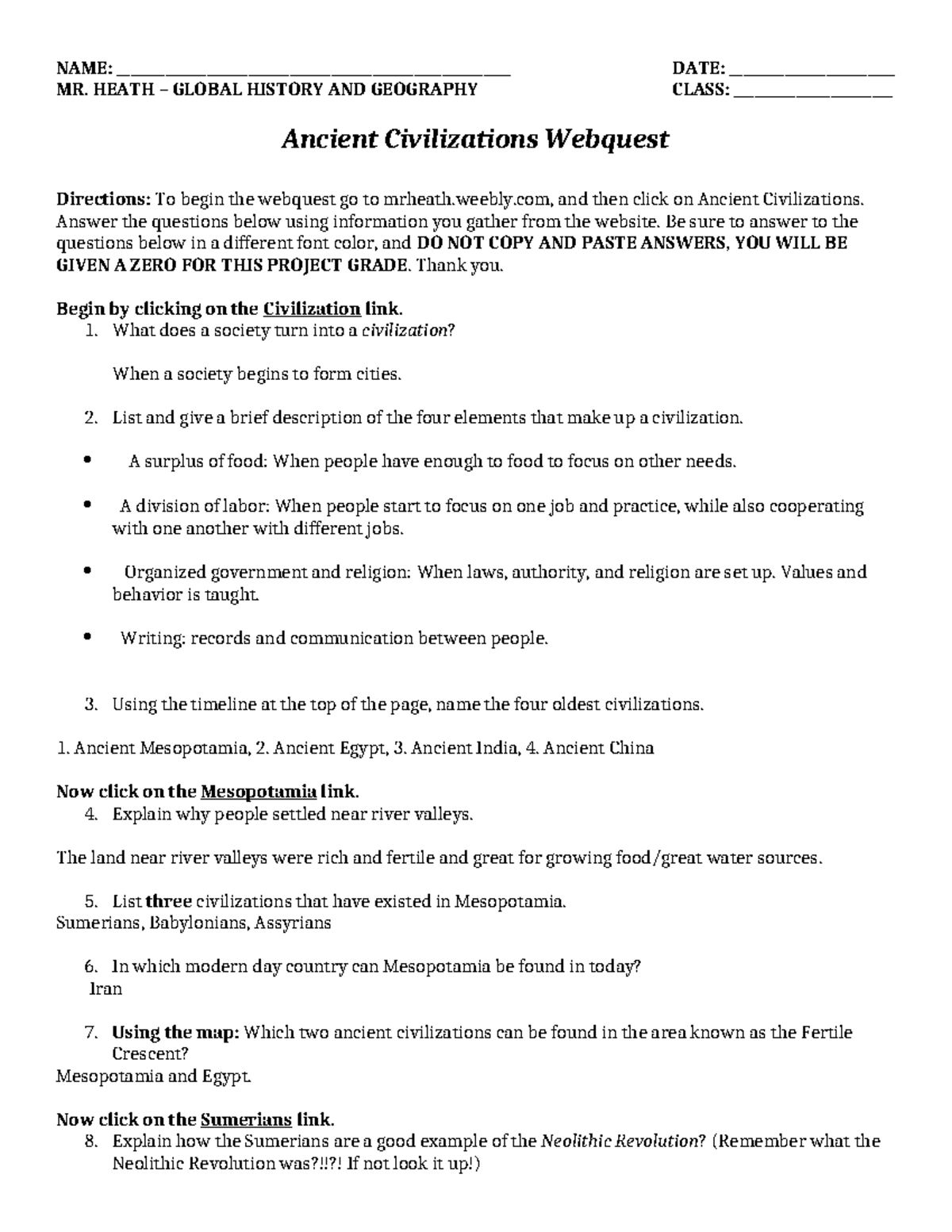 Ancient Civilizations Webquest (Global History & Geography) - Studocu