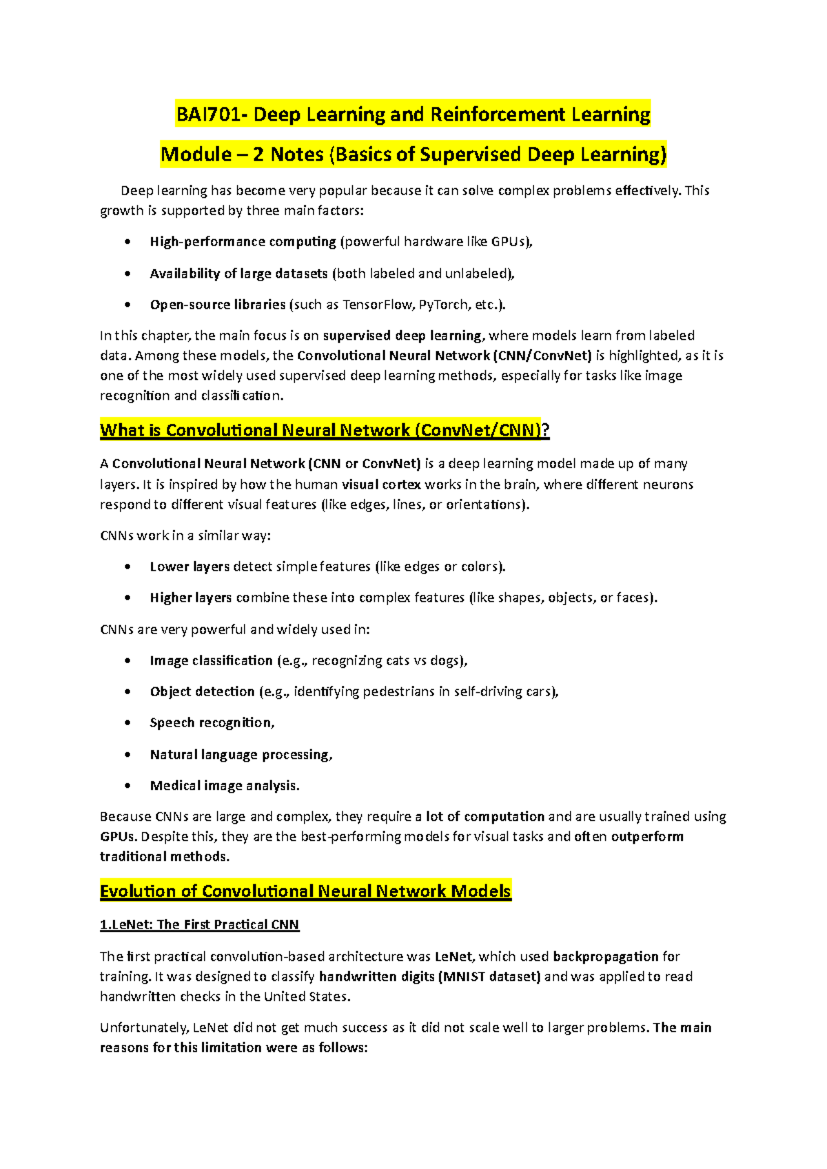DL - Module 2: Supervised Deep Learning & CNN Overview - Studocu
