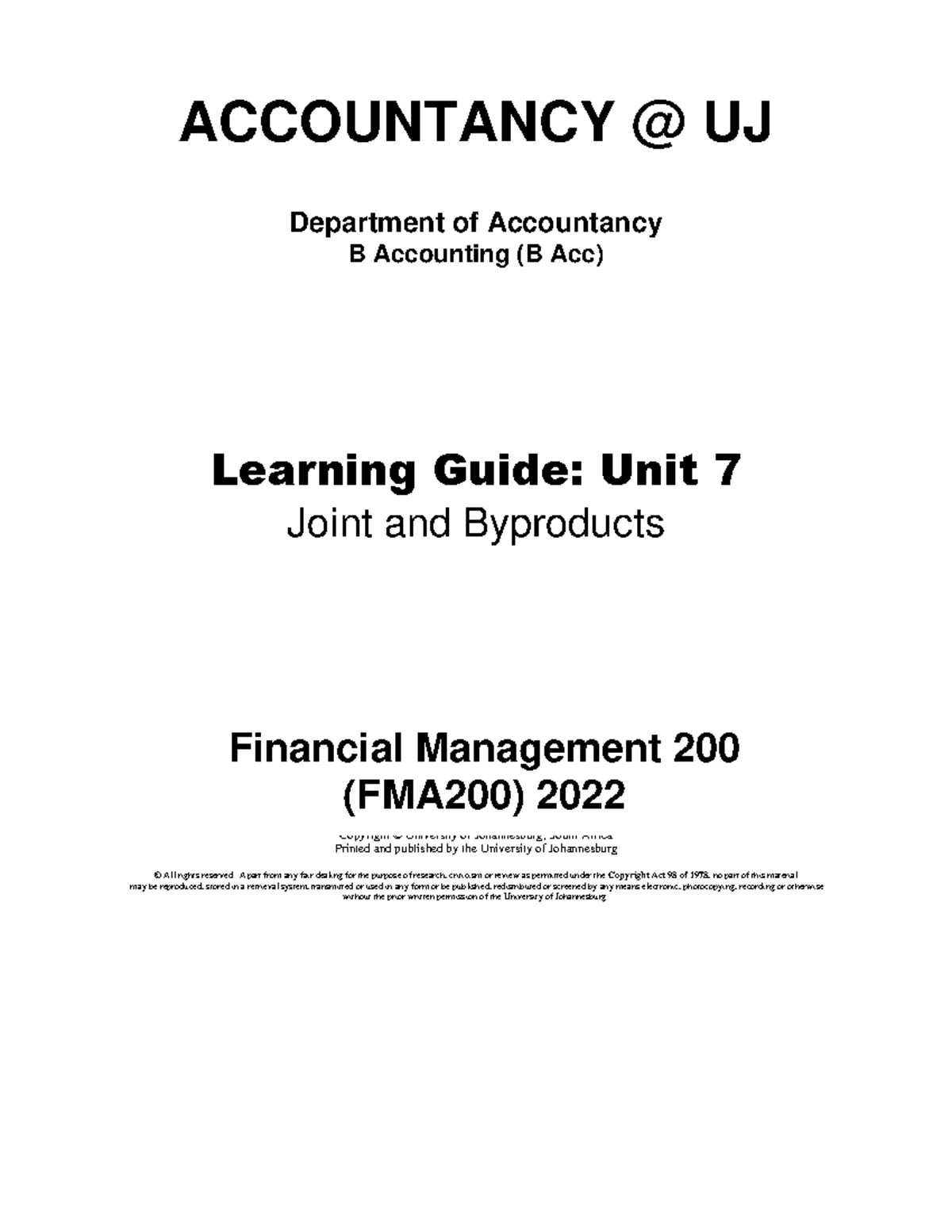 UNIT 7- Learning Guide 2022(1) - ACCOUNTANCY @ UJ Department of ...