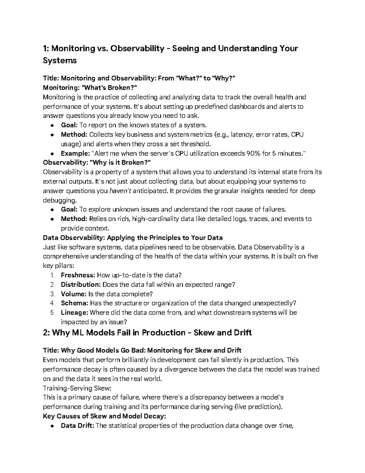 Sec 7 - Summary of Lectures: Monitoring vs. Observability Insights - Studocu