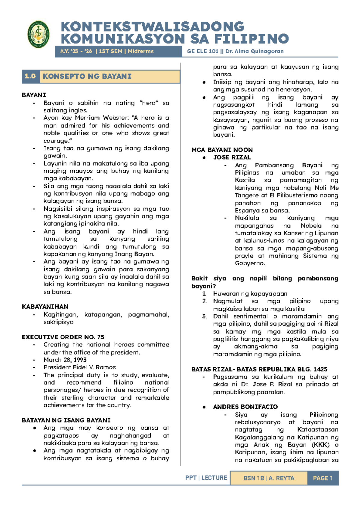 KONTEKSTWALISADONG KOMUNIKASYON SA FILIPINO A.Y. 1ST SEM Midterms Notes ...