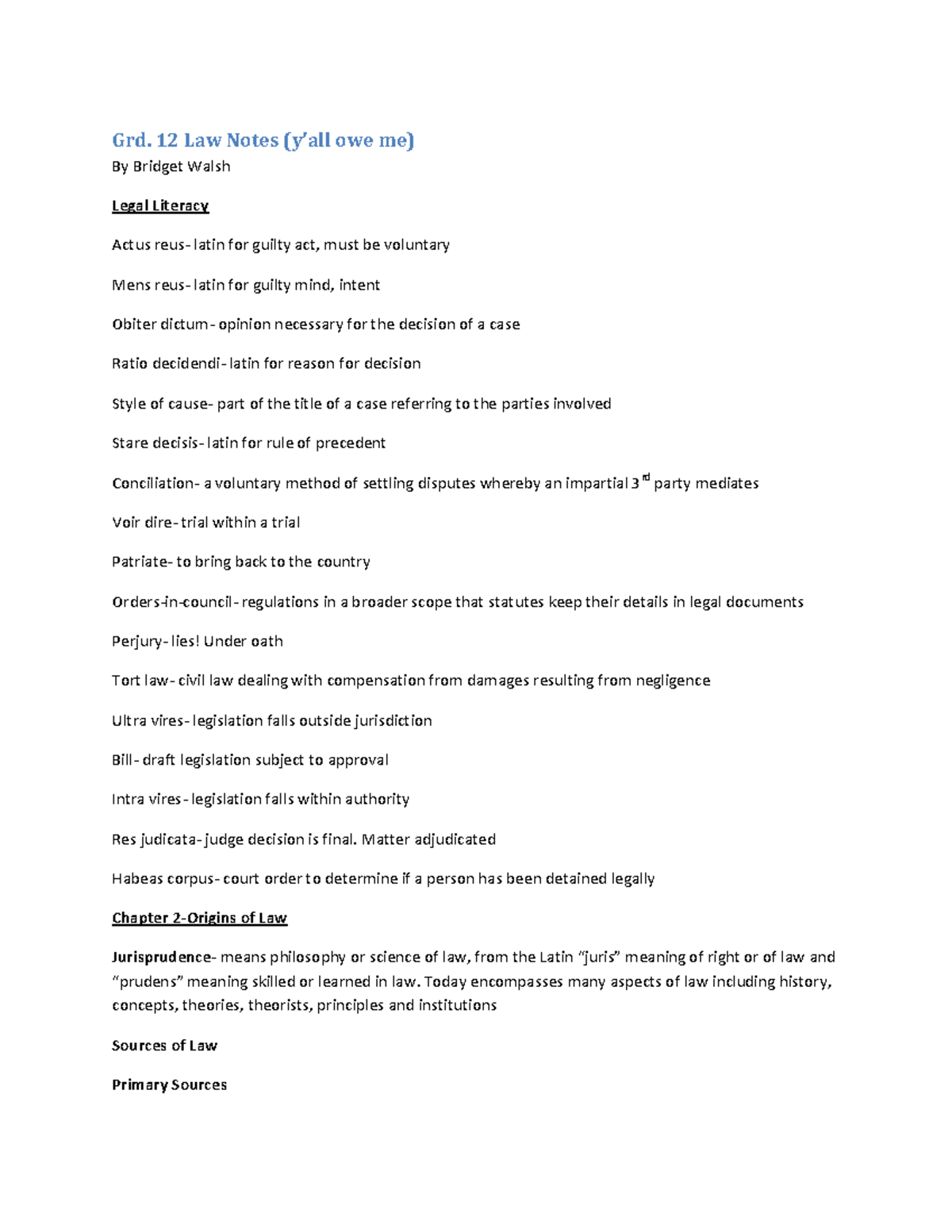 Gr. 12 Law Notes: Key Concepts, Theories, and Rights Overview - Studocu
