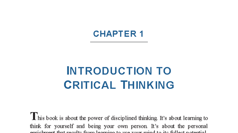 CHAPTER 1: INTRODUCTION TO CRITICAL THINKING (CT101) - Studocu