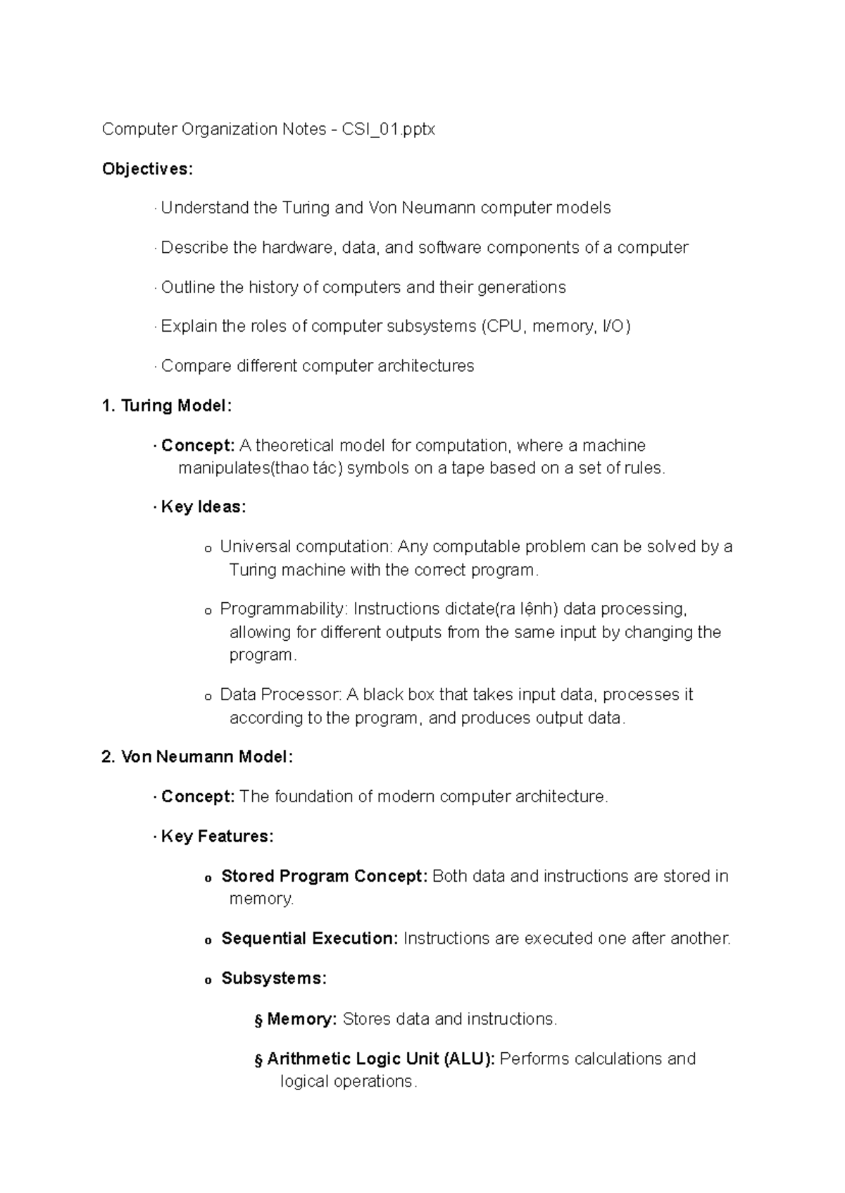 CSI - Summary of Computer Organization Principles and Concepts - Studocu