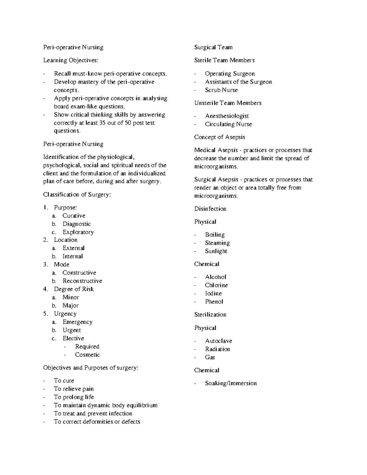 NUR 302: Surgical Team Learning Objectives & Key Concepts for Mastery ...