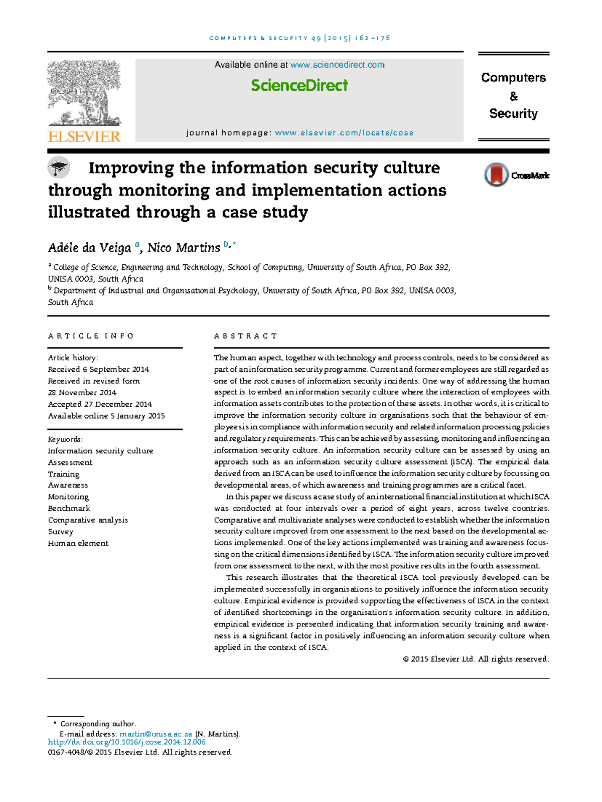 Enhancing Information Security Culture through ISCA: A Case Study (CSEC 49) - Studocu