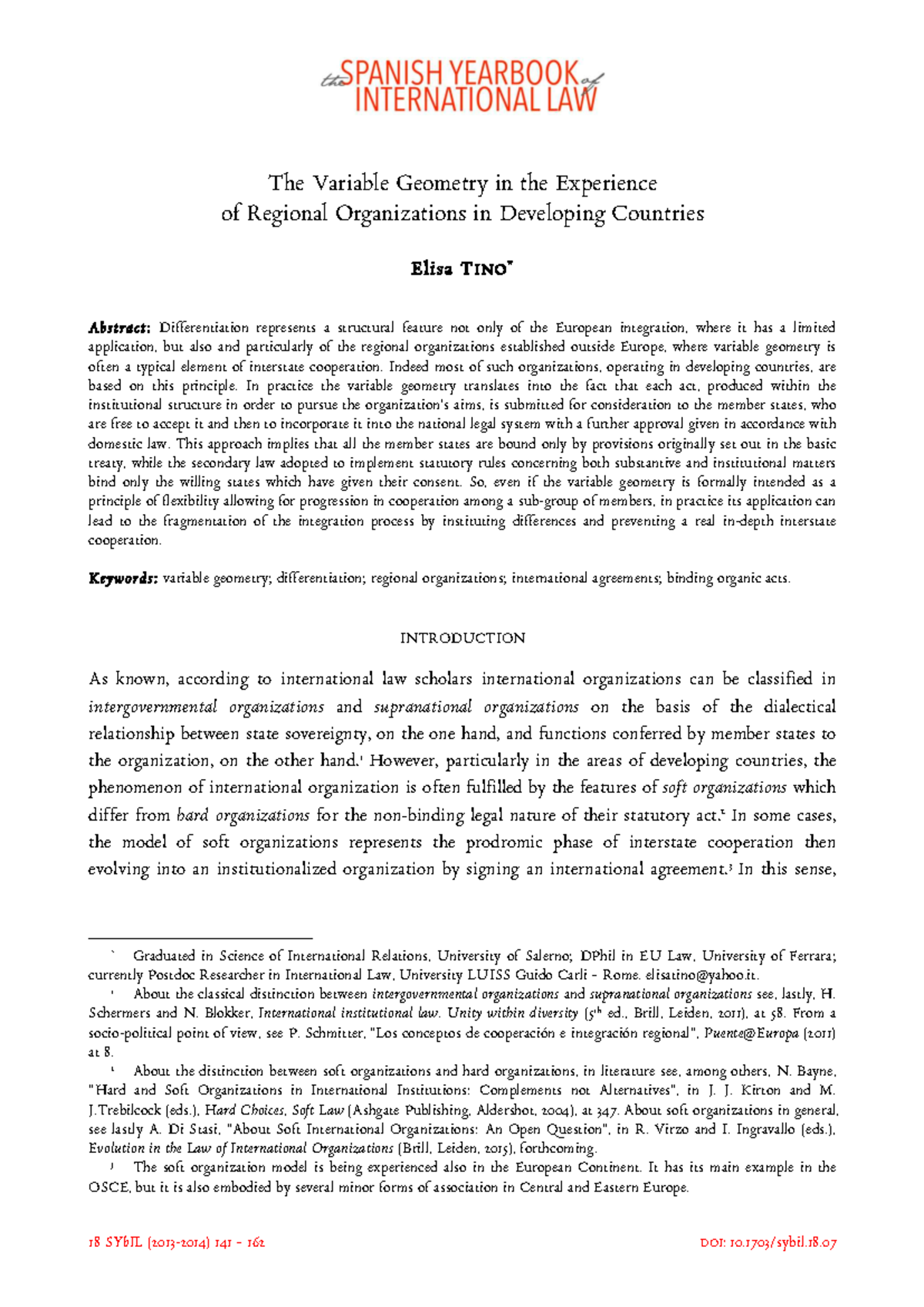 The Variable Geometry in Regional Organizations: A Study of Developing ...