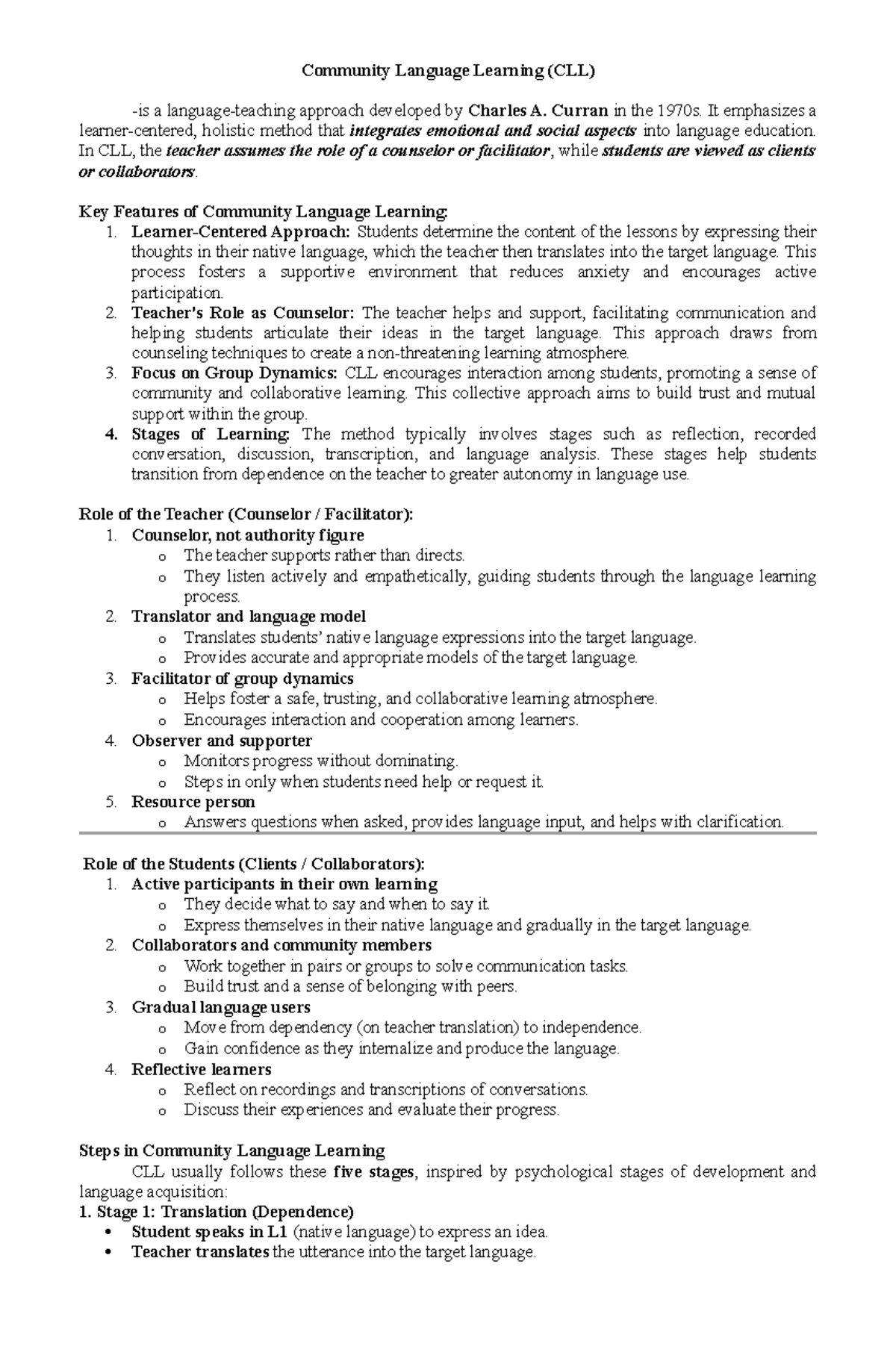 Community Language Learning (CLL): A Holistic Approach to Language ...