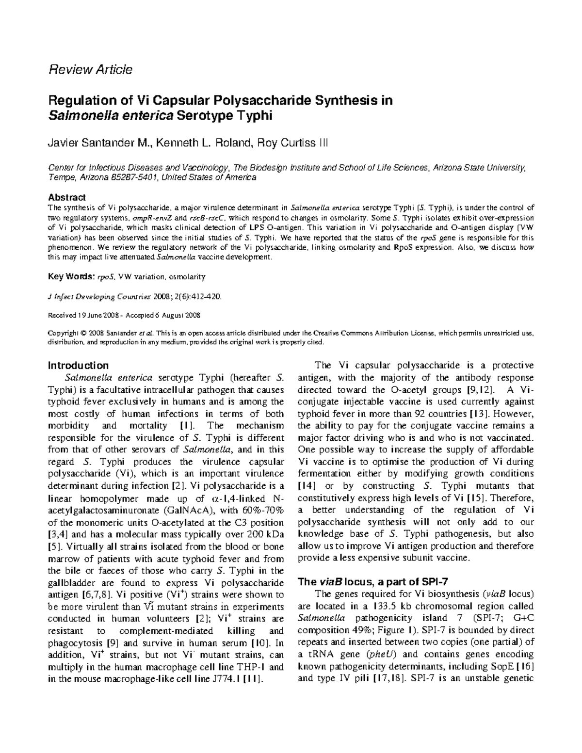 Regulation of Vi Capsular Polysaccharide Synthesis in S. Typhi (BIO 101 ...
