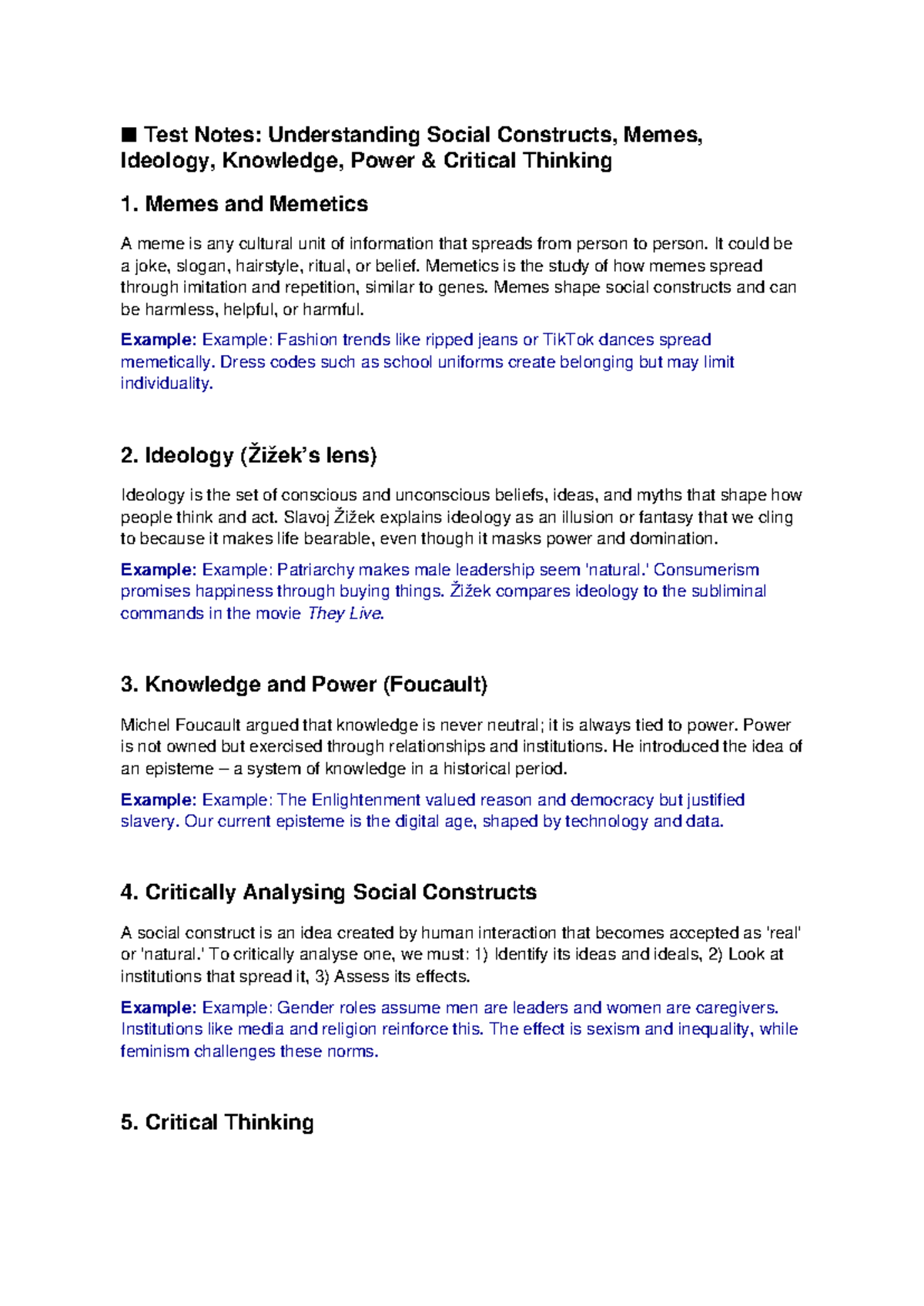 Critical Thinking 1: Social Constructs, Memes, Ideology & Power Notes ...