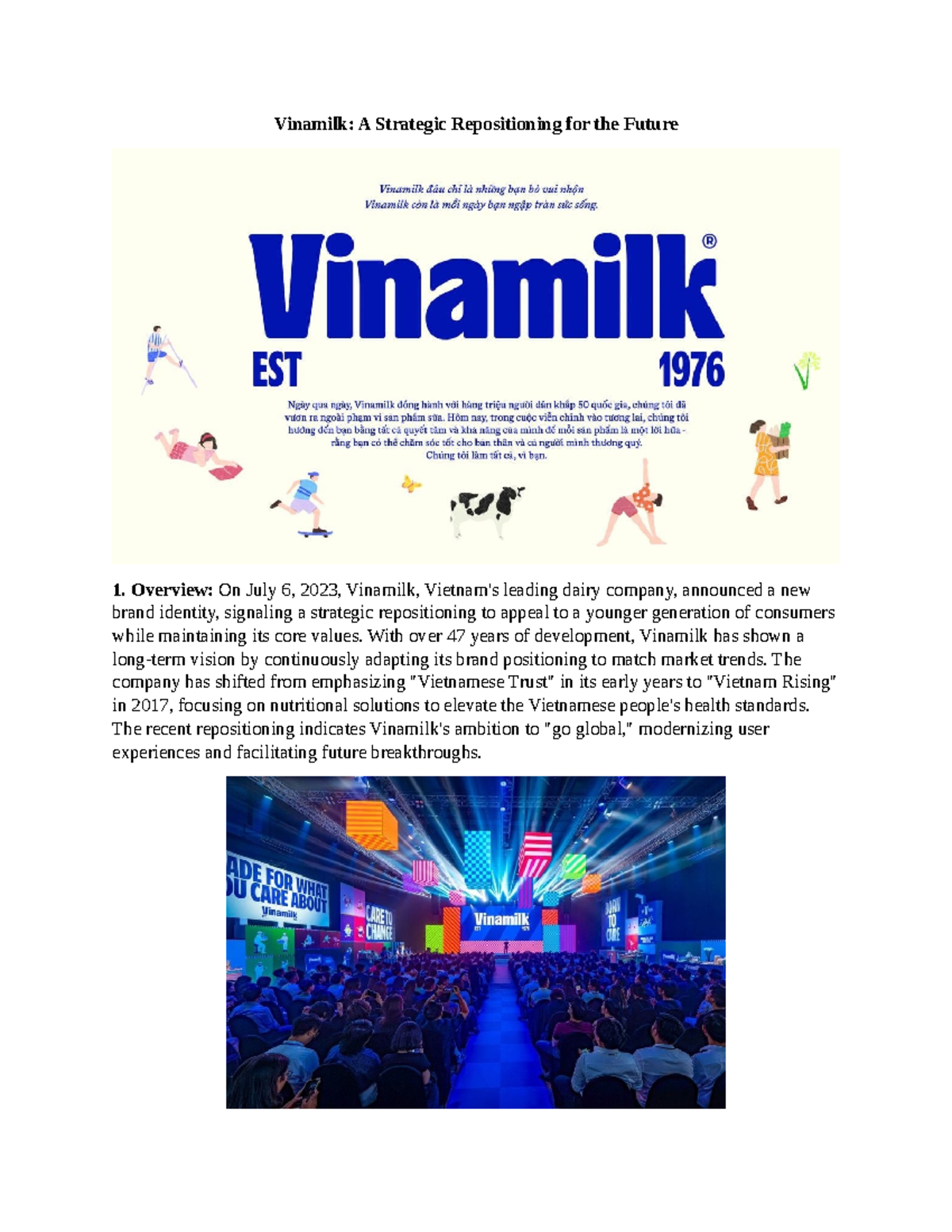 Case Study: Vinamilk's Strategic Repositioning for Future Growth - Studocu