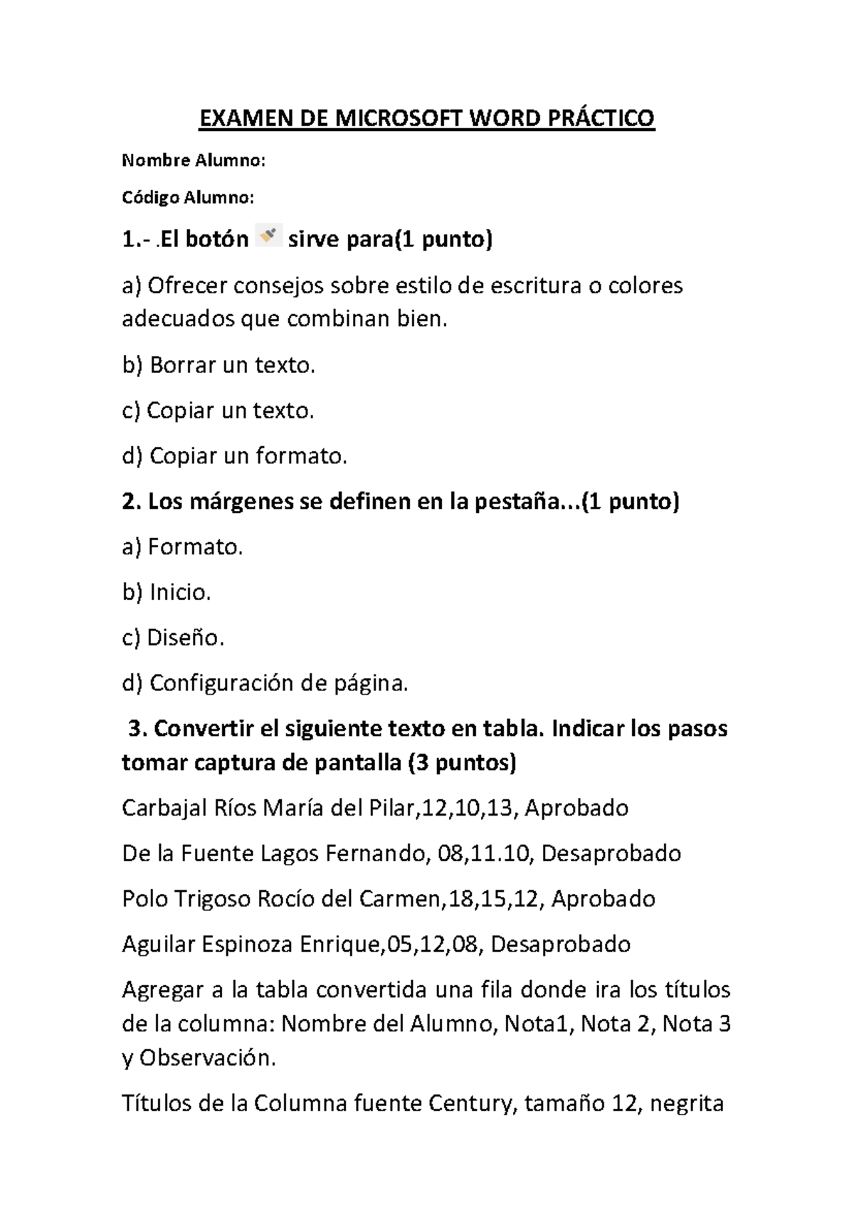 Examen Final de Microsoft Word Práctico - Código Alumno - Studocu