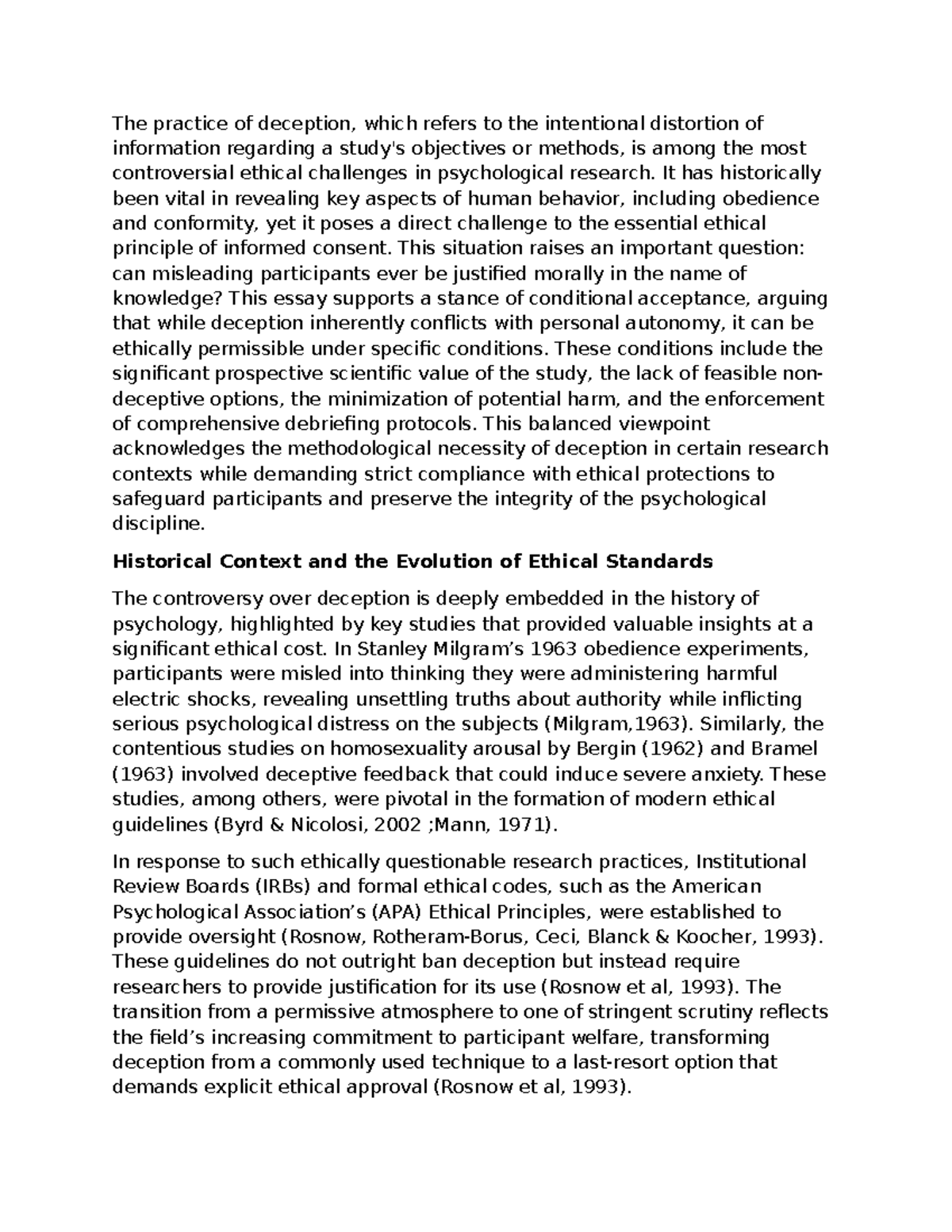 Research Psychology - Ethical Implications of Deception in Studies ...