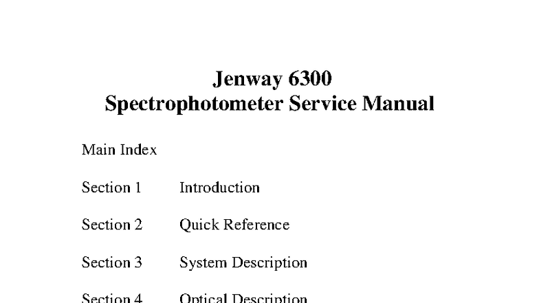 Jenway 6300 Spectrophotometer Service Manual Overview - Studocu
