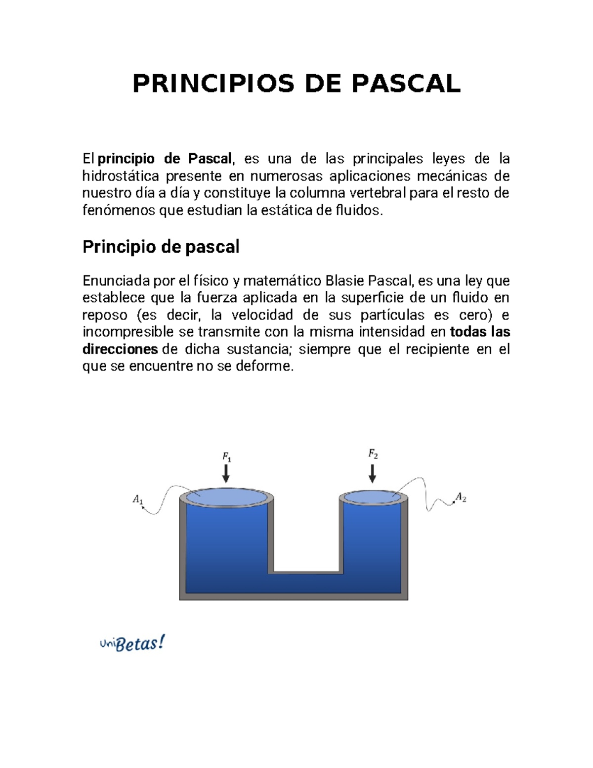 Principios de Pascal: Teoría y Aplicaciones Hidrostáticas - Studocu