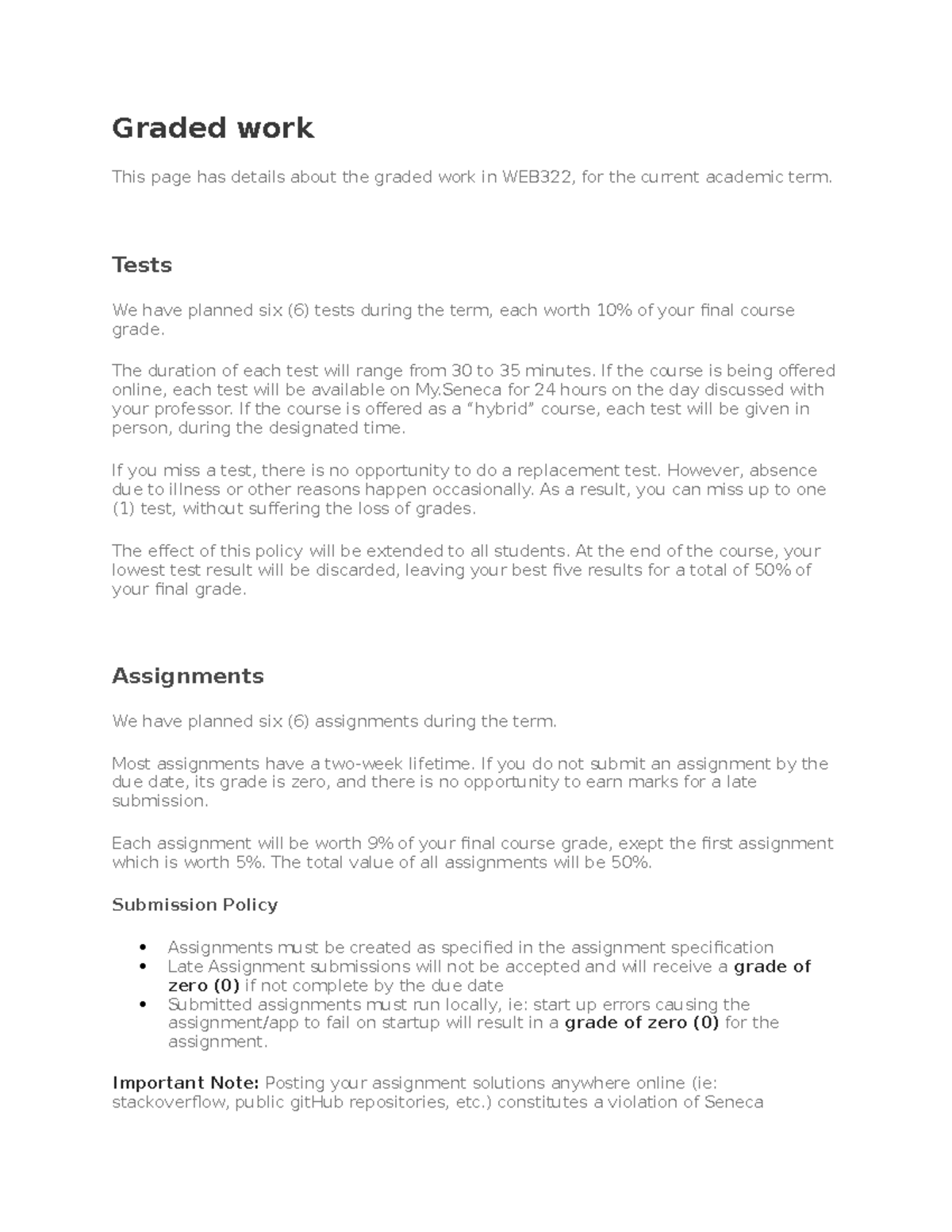 WEB 322 Graded WORK - Graded work This page has details about the ...