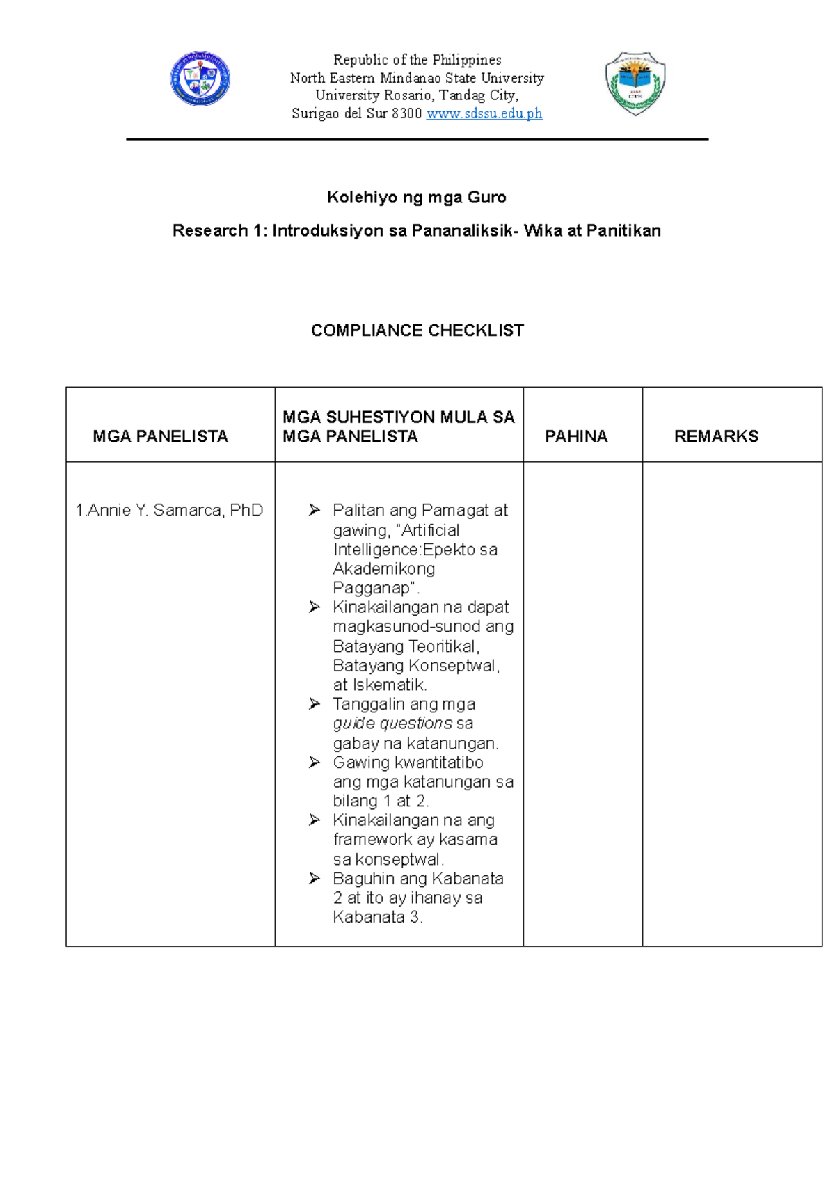 Compliance-checklist 01 - Republic of the Philippines North Eastern ...