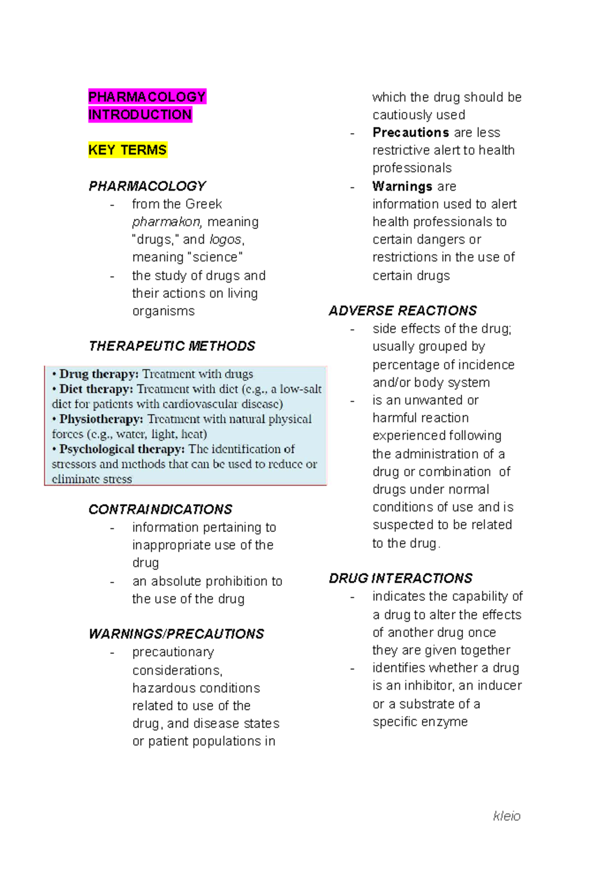 PHARM 101: Introduction to Key Terms in Pharmacology - Studocu